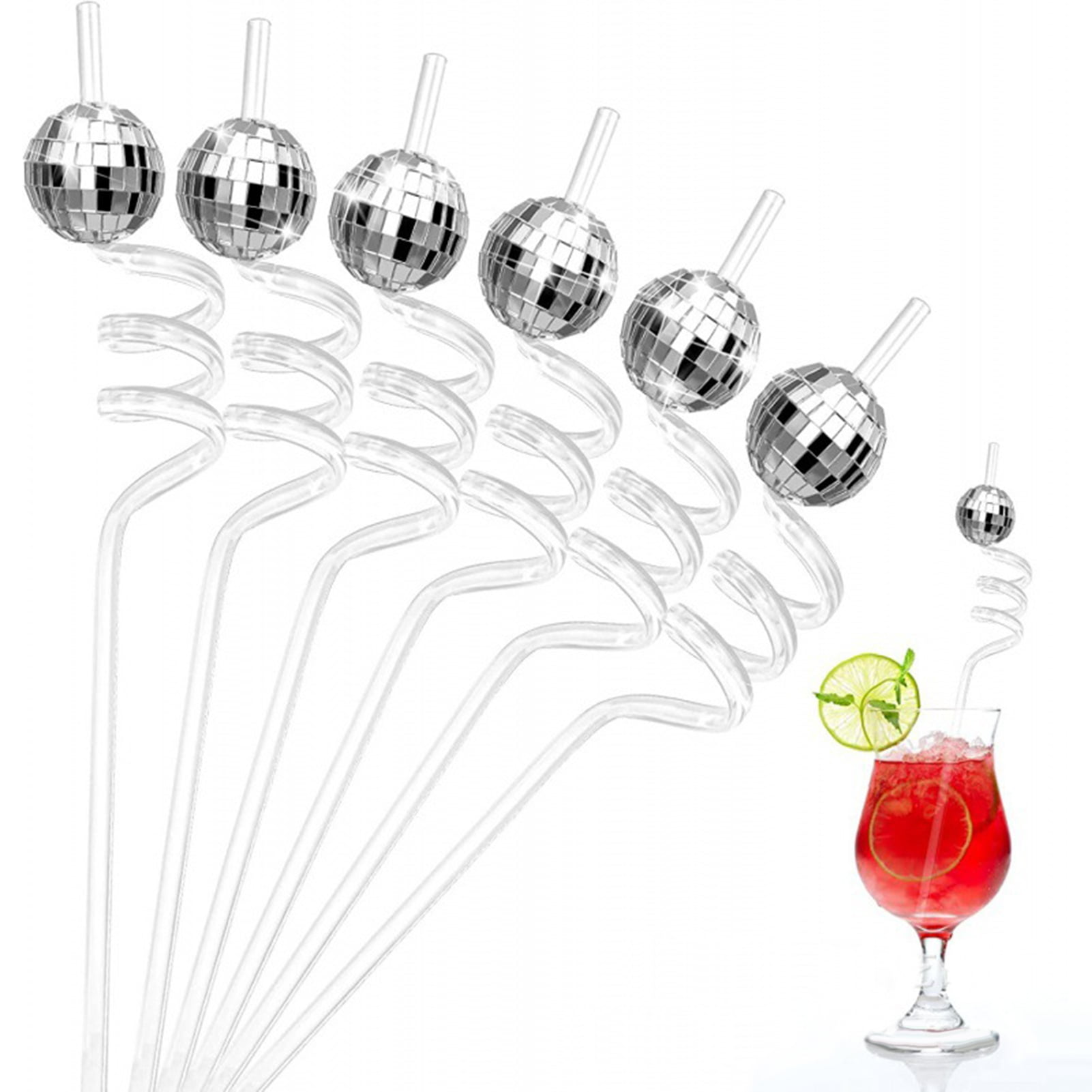 UDIYO 6Pcs Mirror Disco Ball Straws 70s Disco Decorative Straws Mini ...