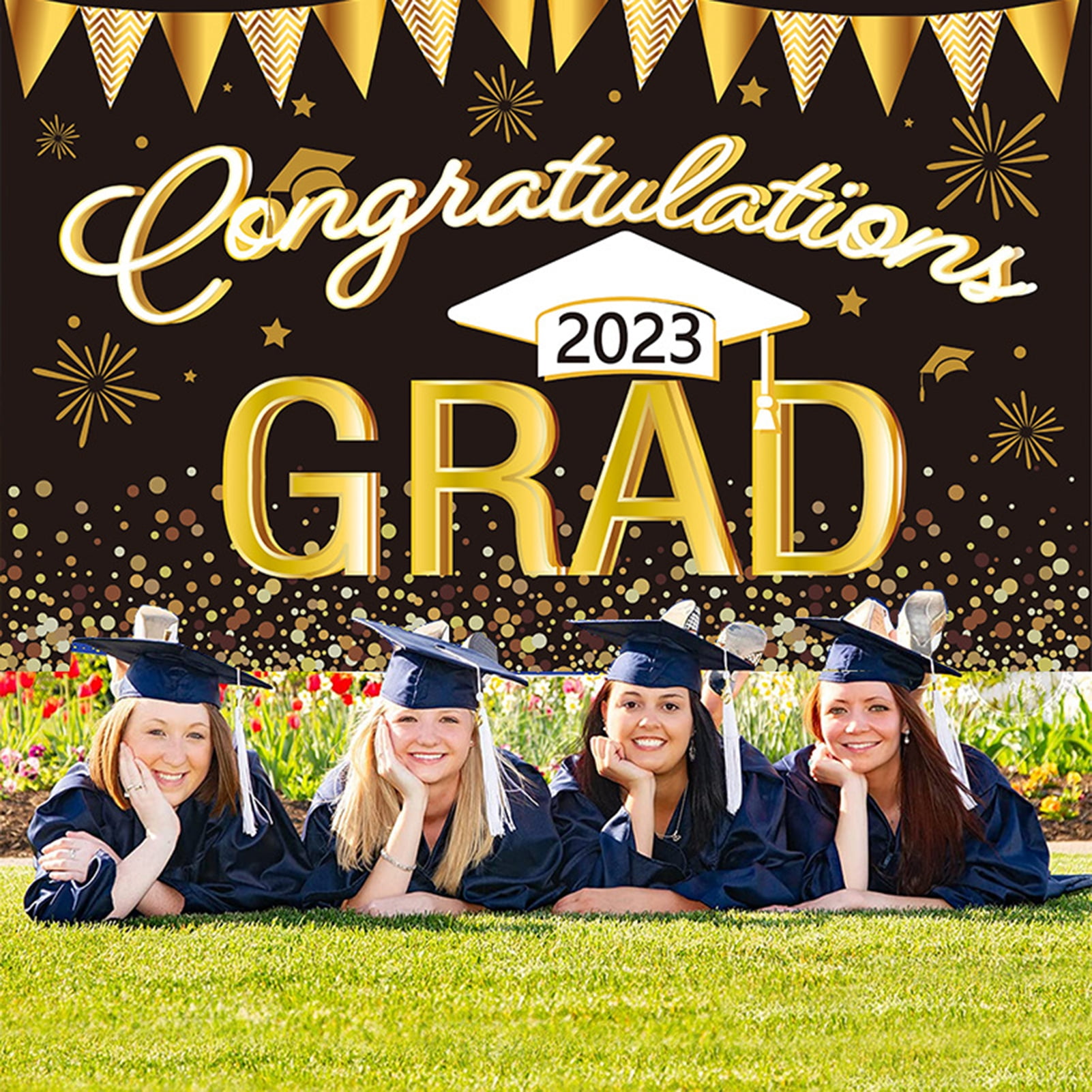 UDIYO 70 87" x 43 31" Black and Gold Graduation Backdrop for Girl Boy ...