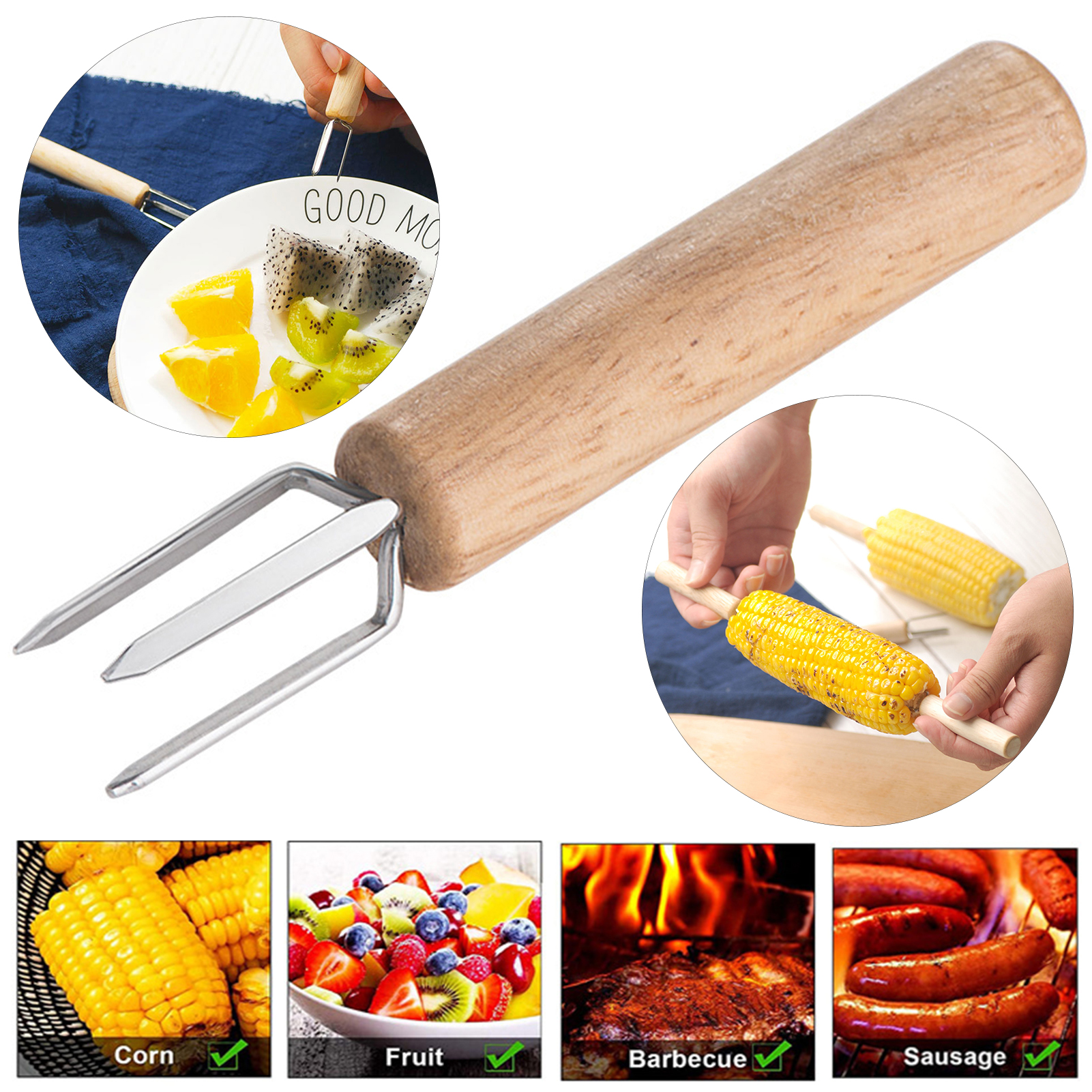 UDIYO 8Pcs Barbecue Fork Log Handle Three Tooth Stainless Steel BBQ ...