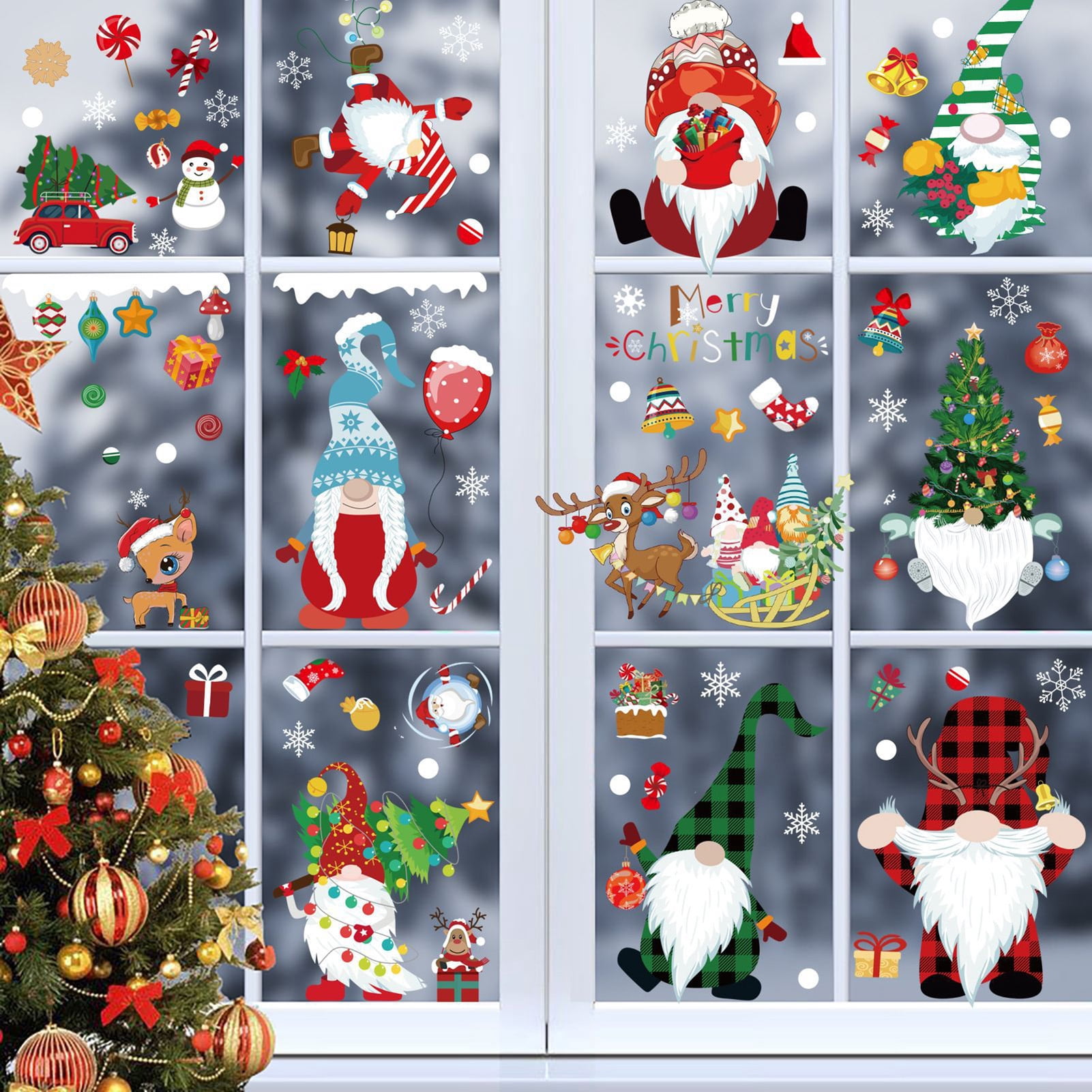 UDIYO 9 Sheets Window Poster Removable Waterproof PVC Merry Christmas ...