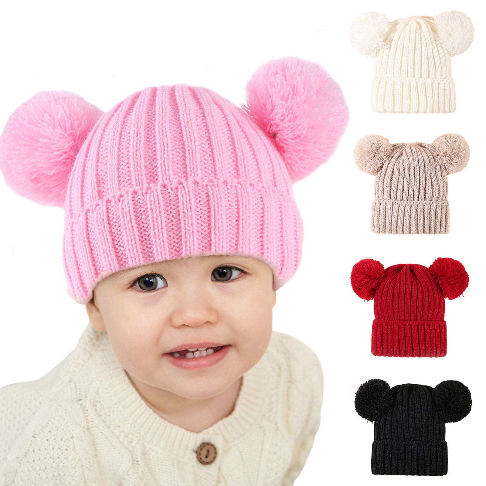 UDIYO Baby Winter Hat Toddler Infant Beanies with Double Pom Pom ...