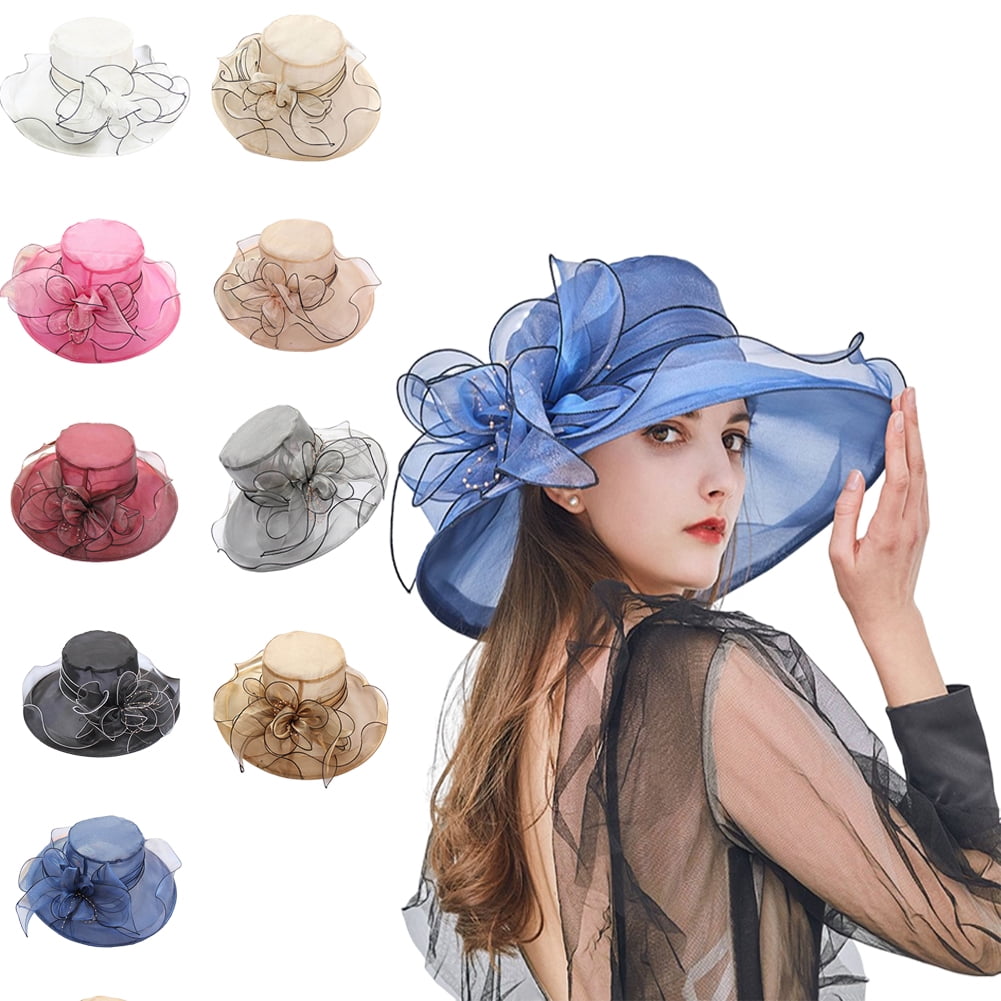UDIYO Beach Hat Floral Gauze Design, Organza Wide Brim Hats - Walmart.com