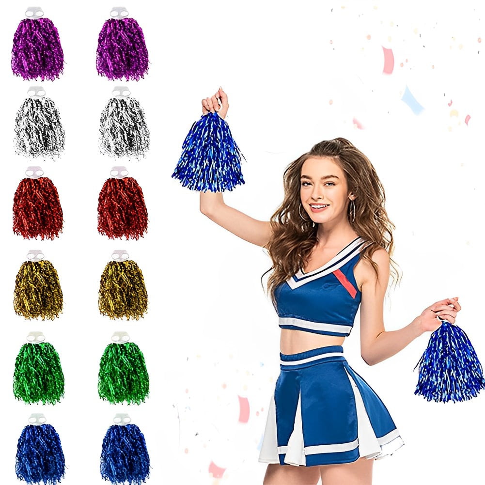 UDIYO Cheerleading Pom Poms with Plastic Handle, Metallic Foil Cheer ...