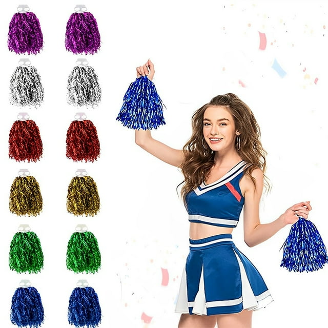 UDIYO Cheerleading Pom Poms with Plastic Handle, Metallic Foil Cheer ...