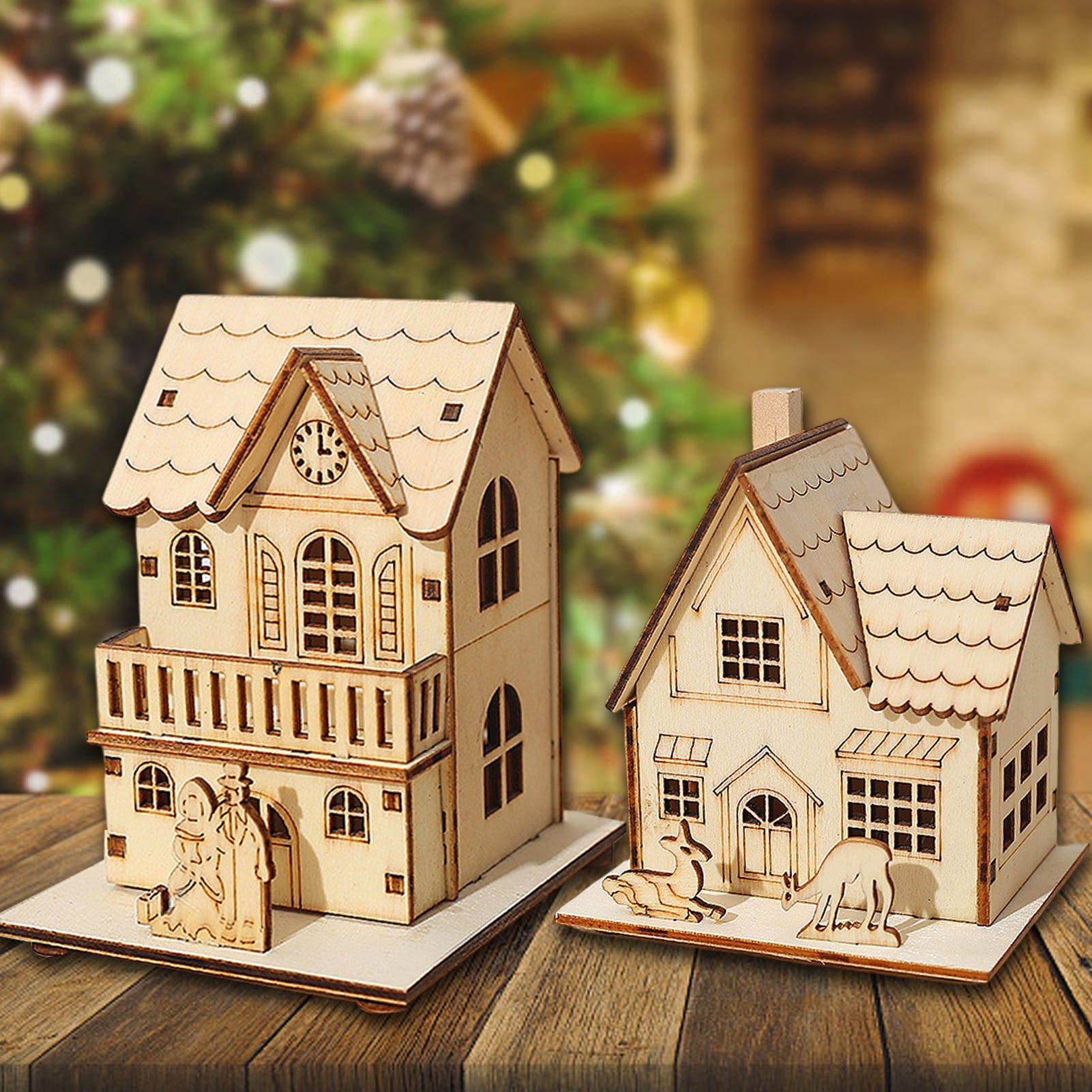 UDIYO Christmas Decoration Cute Deer Christmas Tree Church Log Cabin ...