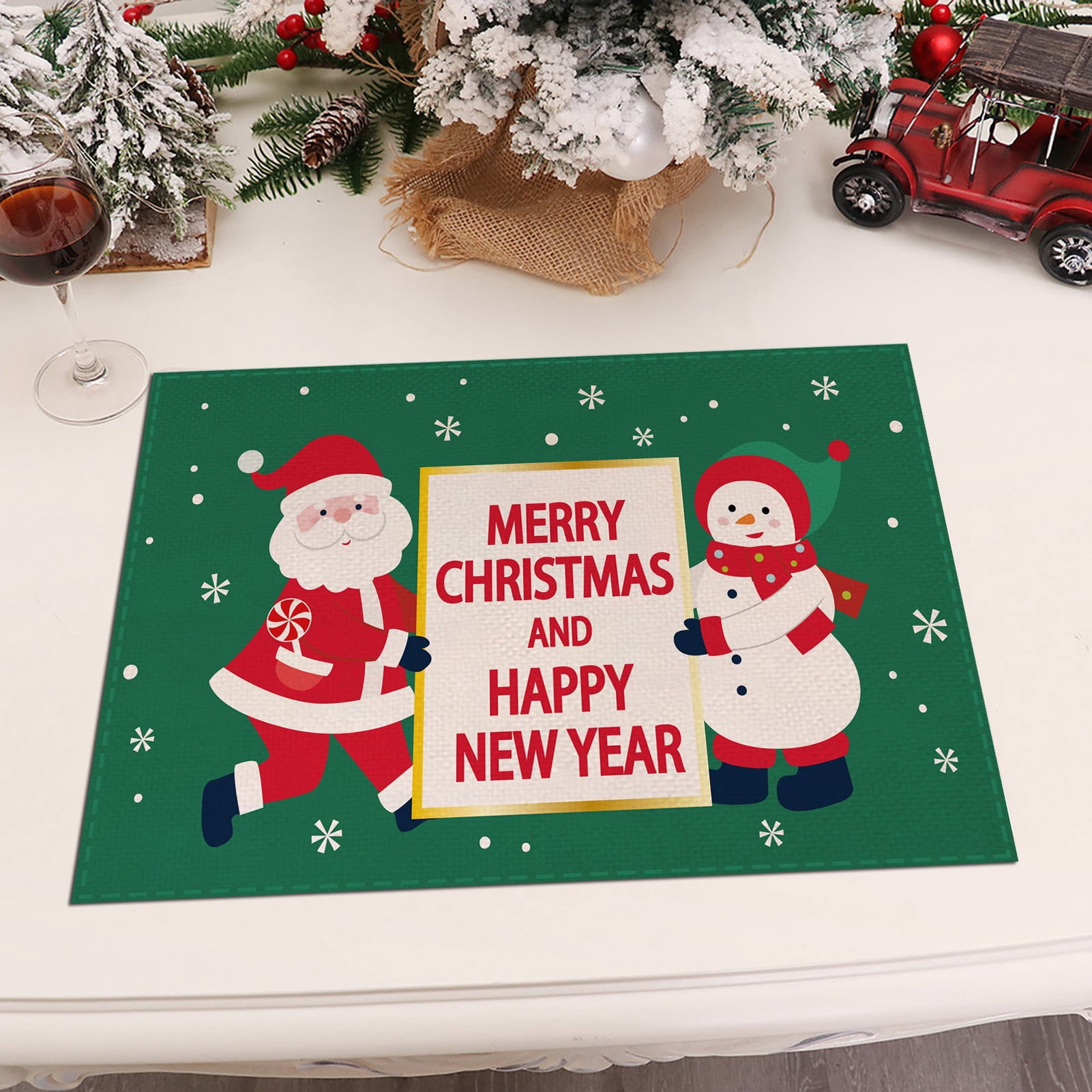 UDIYO Christmas Placemat Cute Santa Claus Snowman Elk Christmas Tree ...