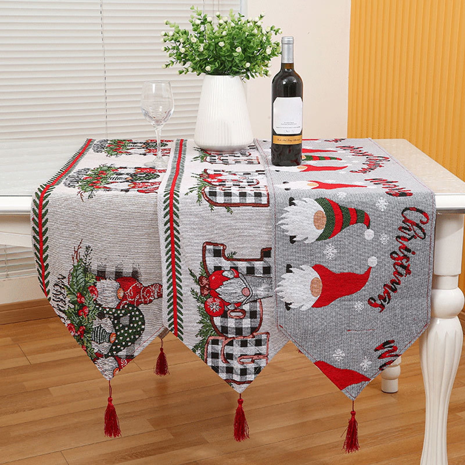 UDIYO Christmas Table Runner, Merry Christmas Tree Gnomes Burlap Table ...