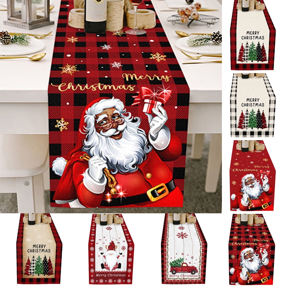 UDIYO Christmas Table Runner, Merry Christmas Tree Gnomes Burlap Table ...