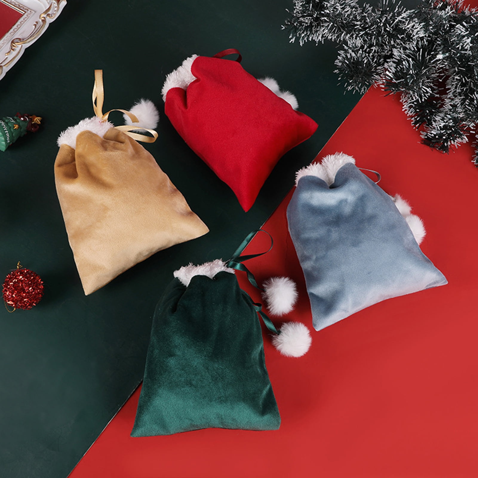 UDIYO Christmas Velvet Santa Bags with Drawstring, Reusable Santa Gift ...