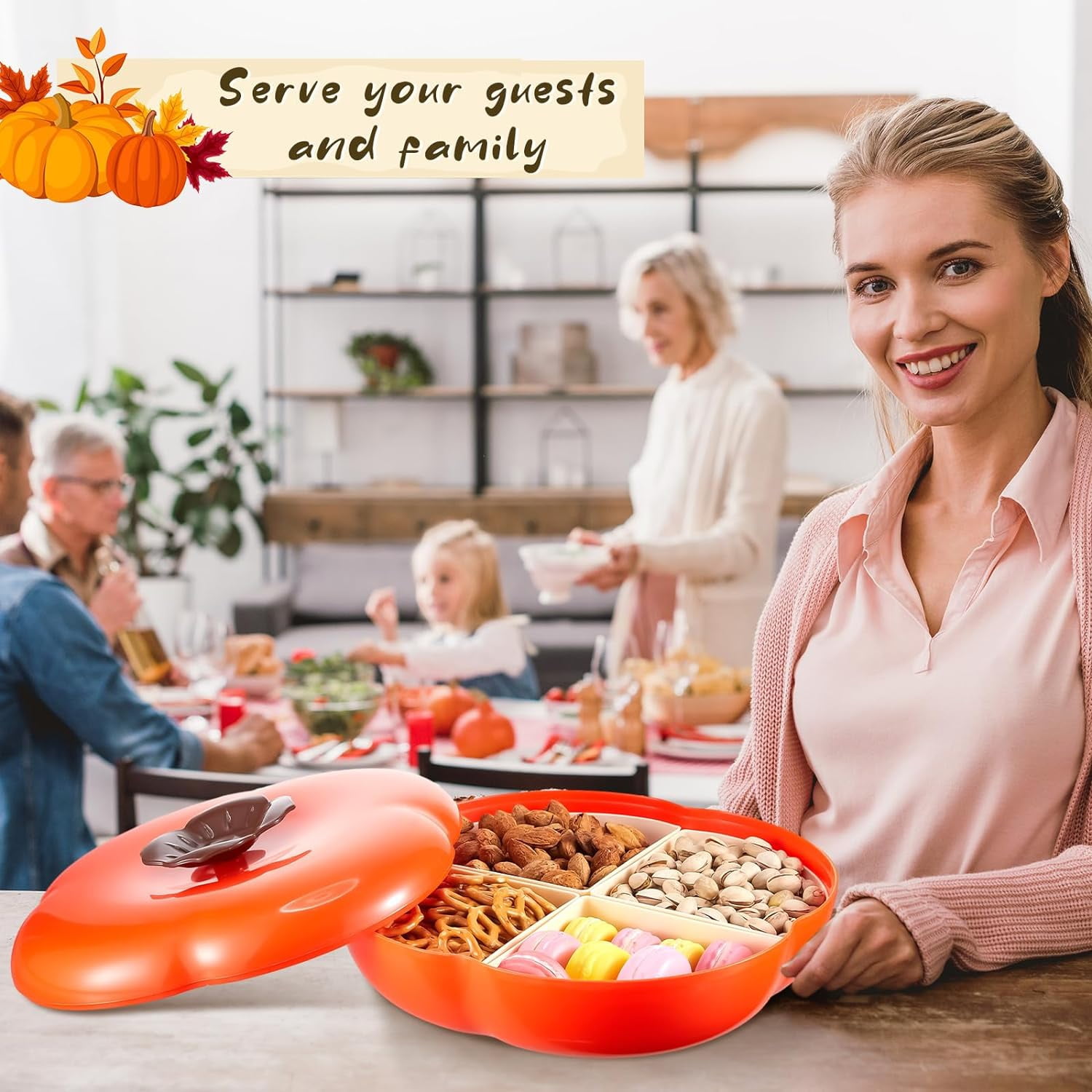 UDIYO Divided Serving Tray with Lid, 4 Compartment Removable Stackable ...