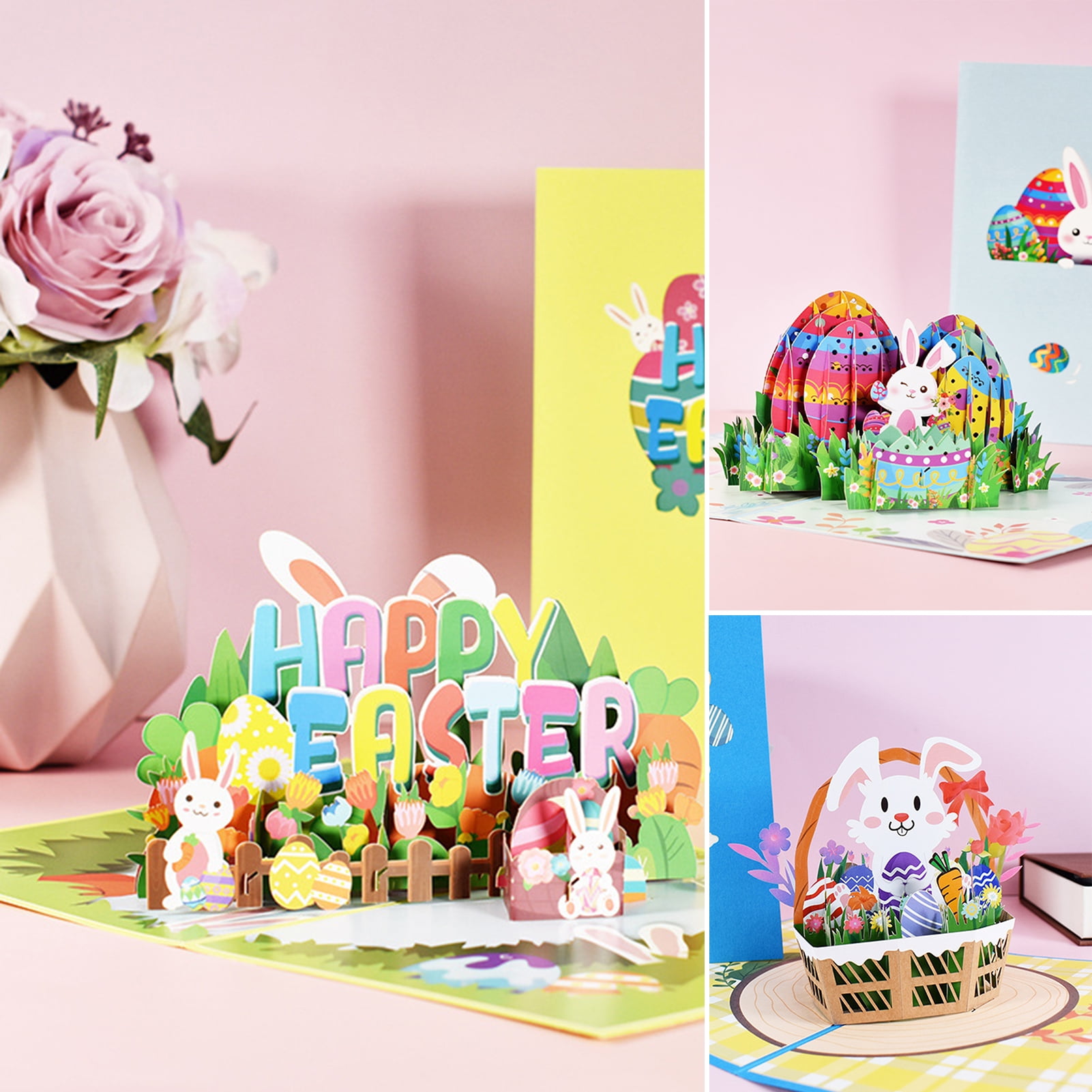 UDIYO Easter Pop Up Card Easter Eggs Basket Bunny 3D Greeting Card ...