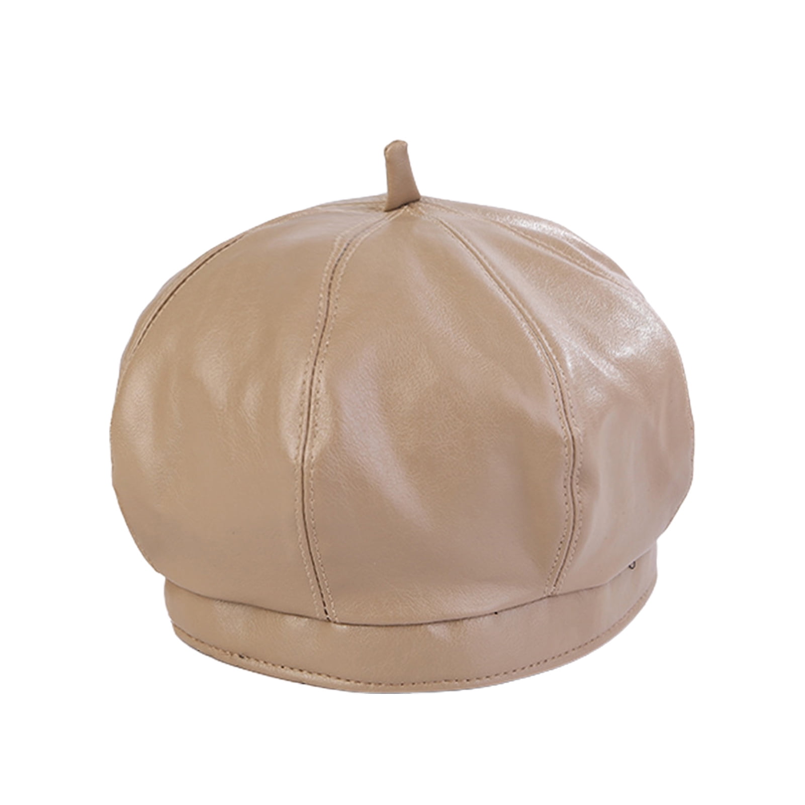 UDIYO Elastic Band British Style Pumpkin Beret Hat Leather Retro Ladies ...