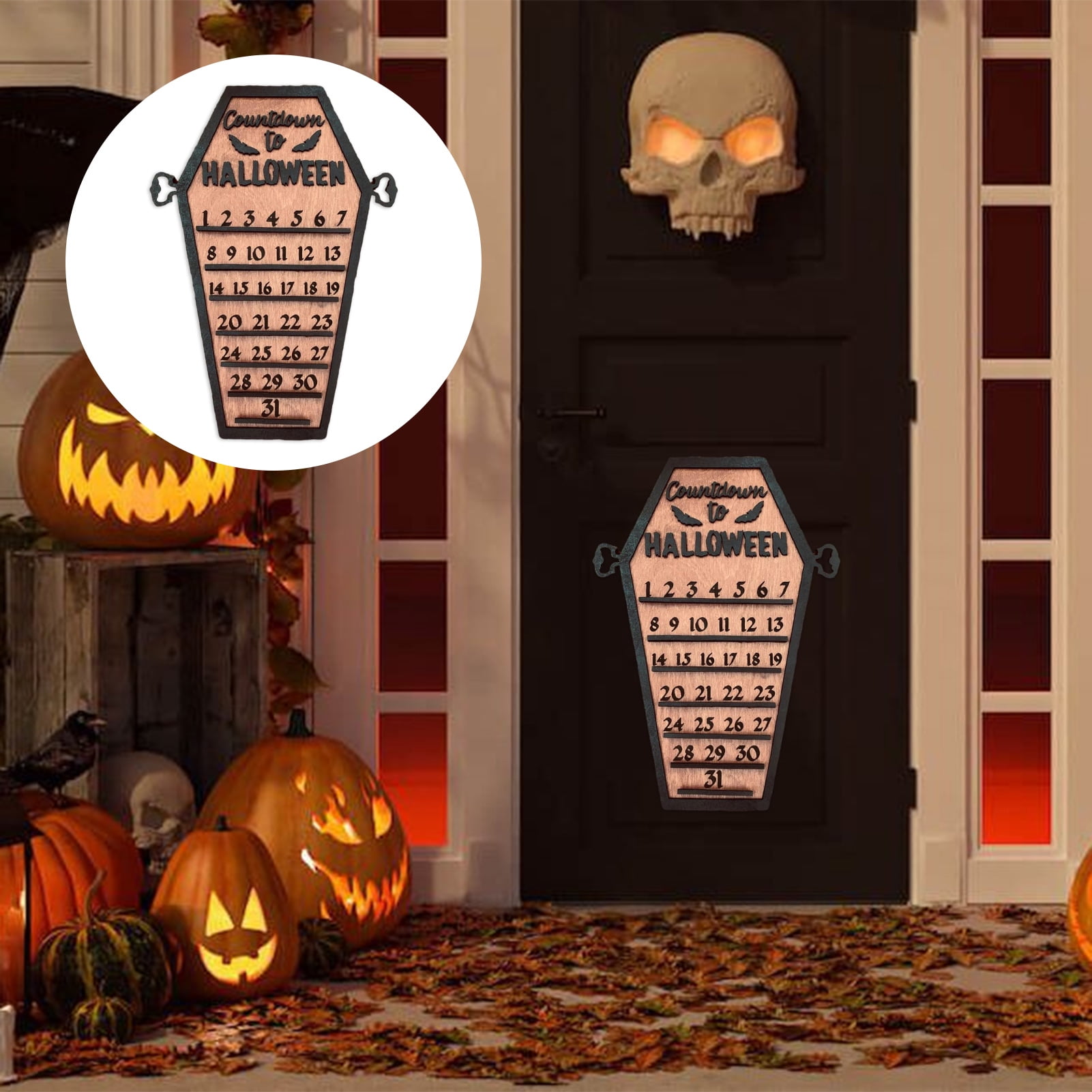 UDIYO Halloween Countdown Calendar with Movable Ghost Solid Wood ...