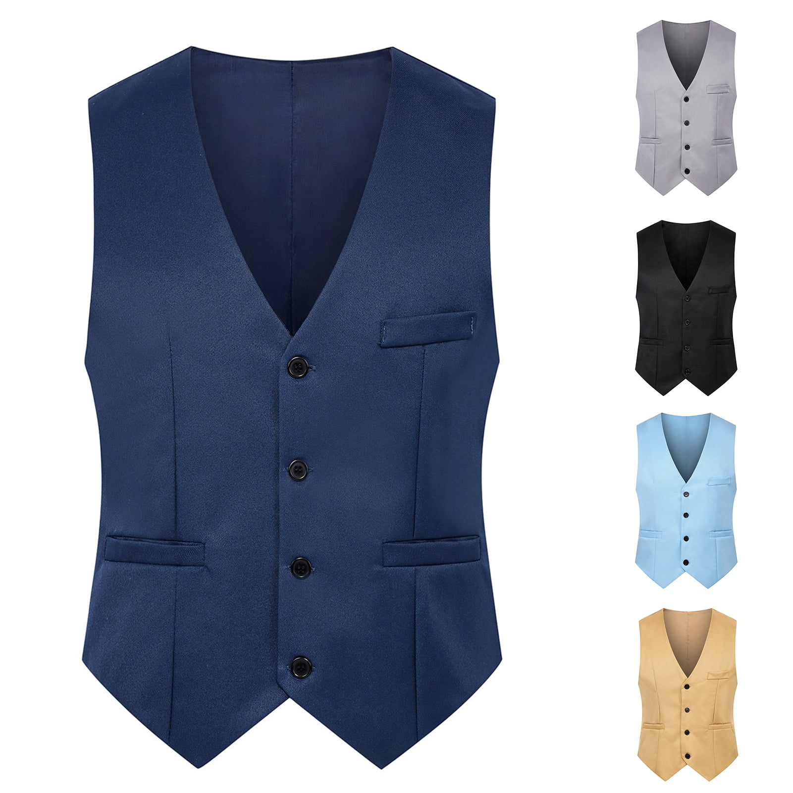 UDIYO Men Waistcoat Solid Color Single-breasted V Neck Sleeveless ...