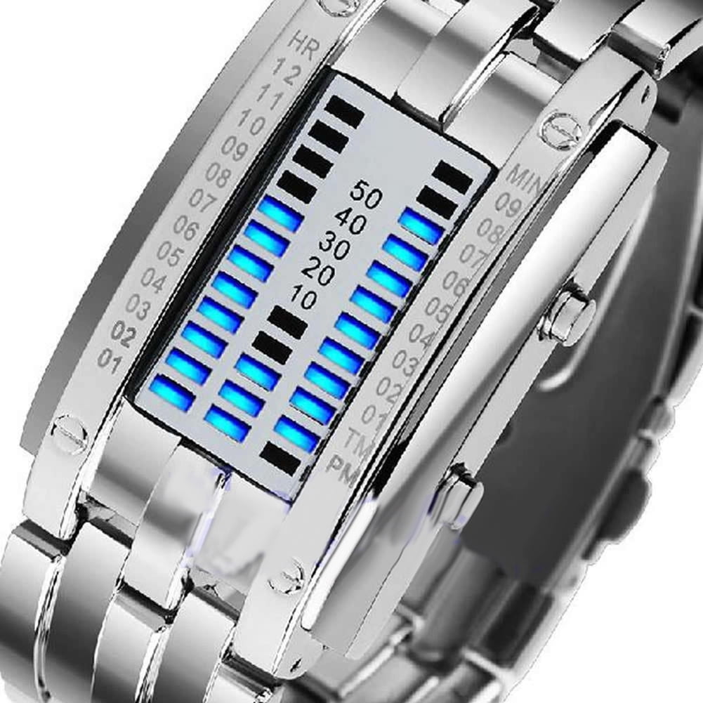 UDIYO Men Women Creative Stainless Steel LED Date Bracelet Watch Binary ...