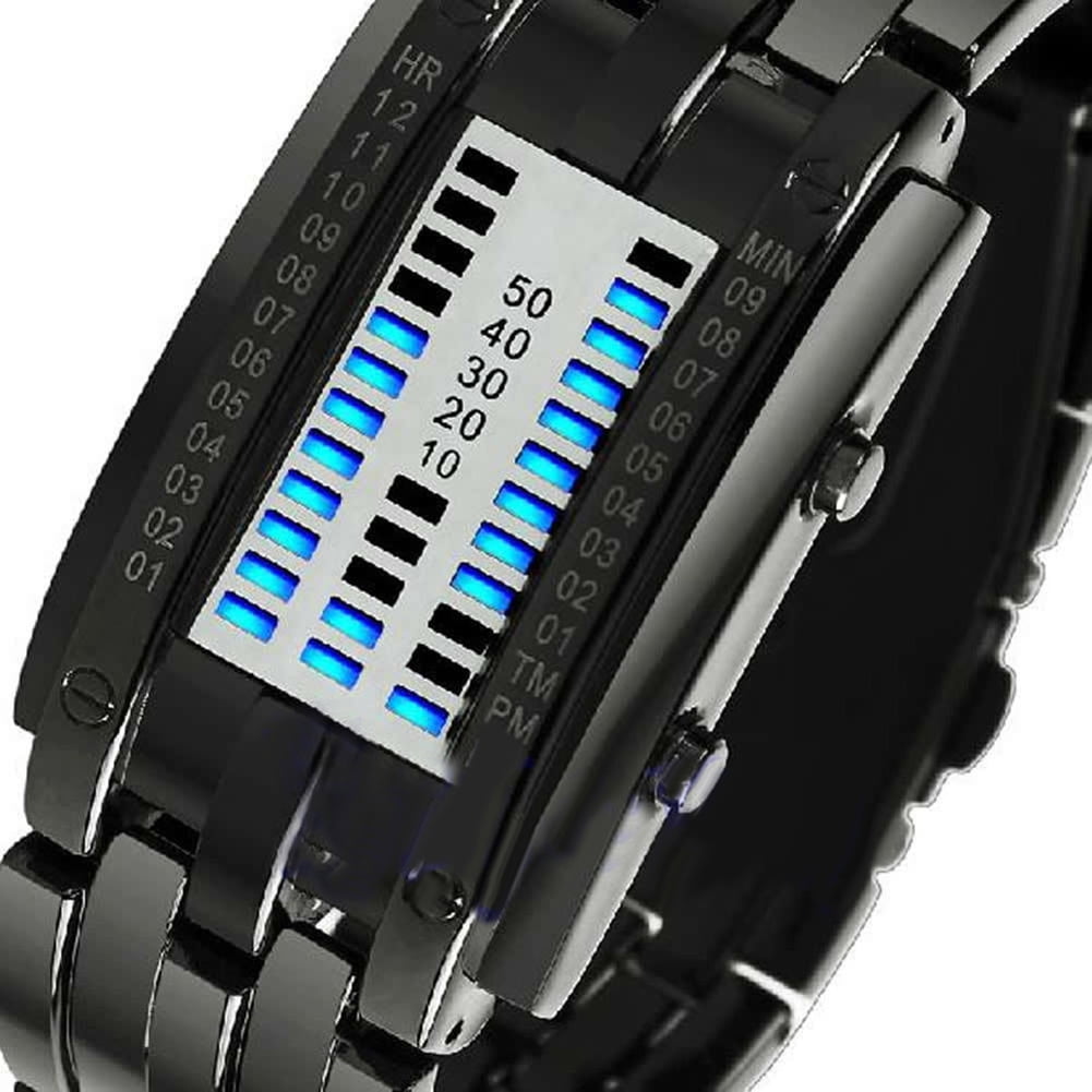 UDIYO Men Women Creative Stainless Steel LED Date Bracelet Watch Binary ...