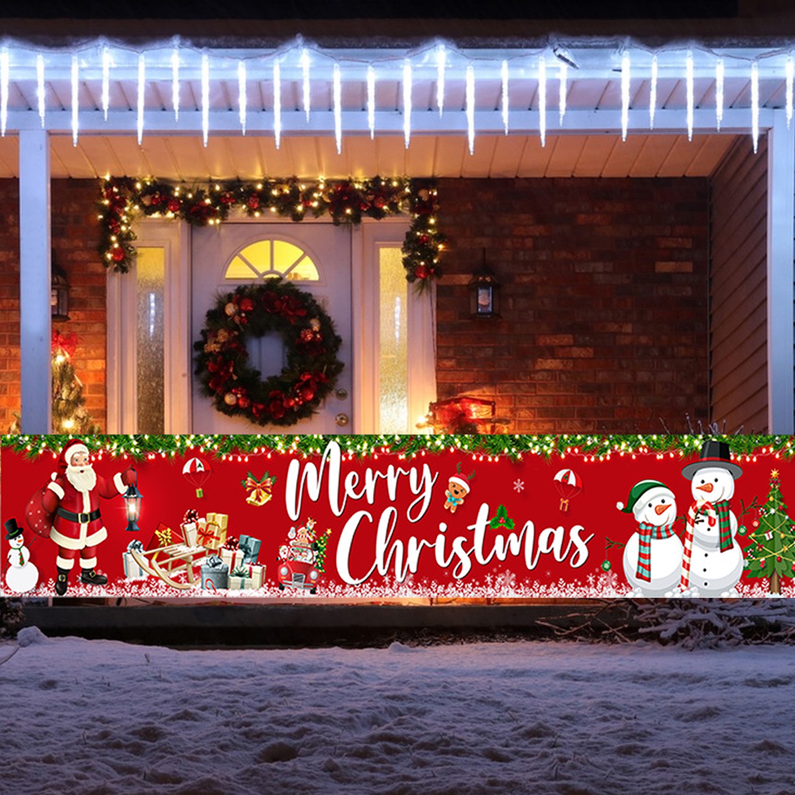 UDIYO Merry Christmas Banners Large Xmas Porch Sign Banners Poster ...