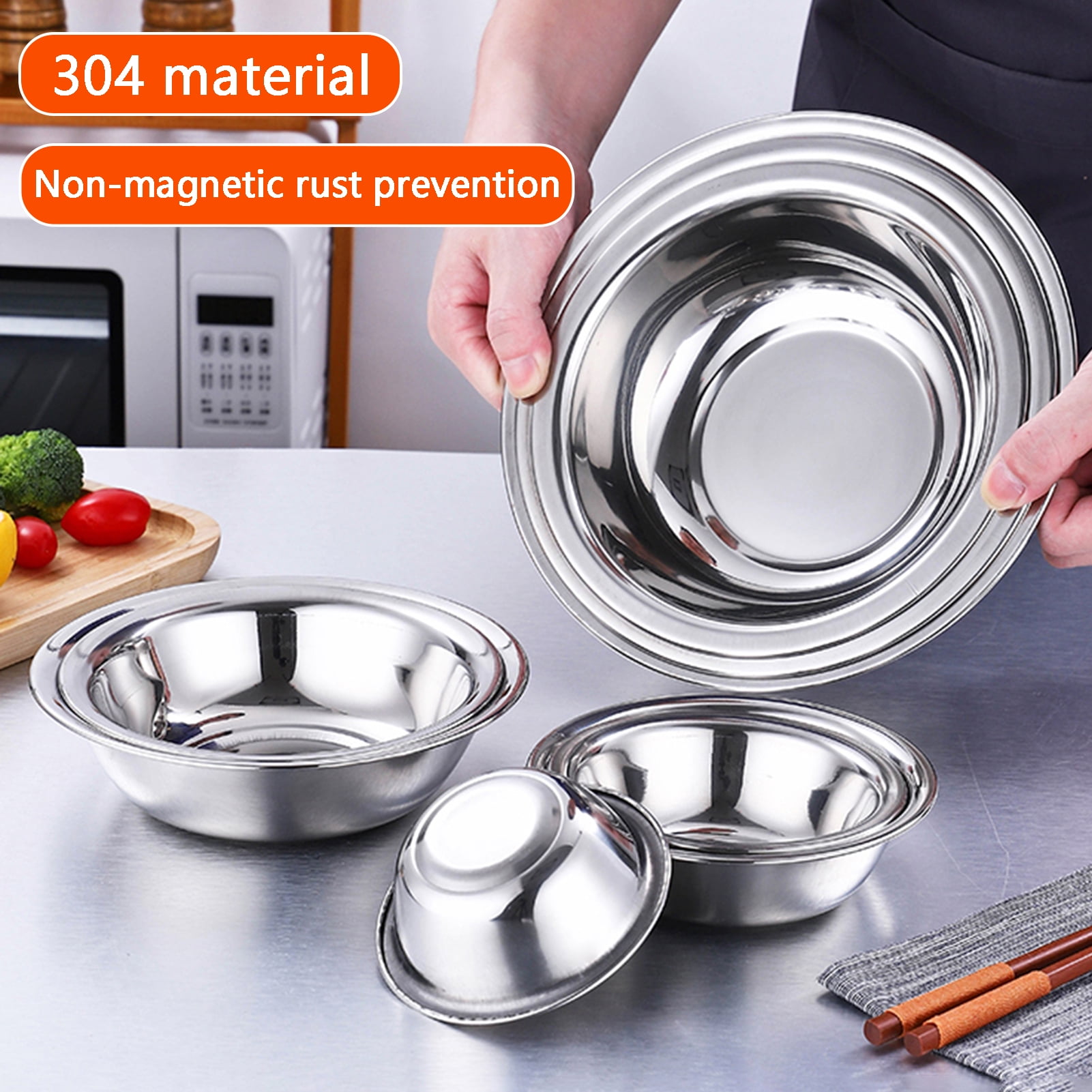 UDIYO Mixing Bowl Stainless Steel Heavy Duty Rolled Edge Reusable Food ...