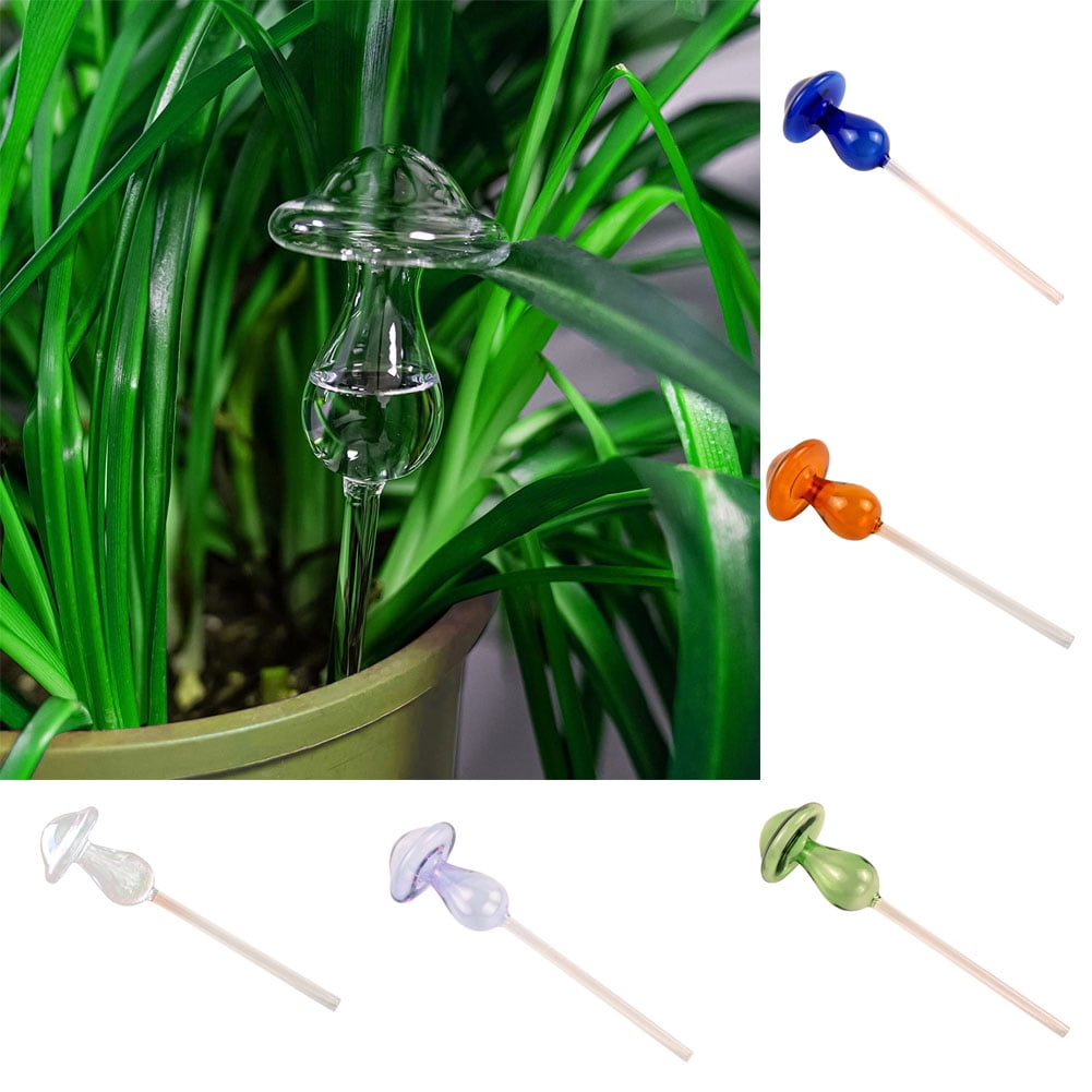 UDIYO Mushroom Shape Glass Plant Waterer Clear Self Watering Devices ...