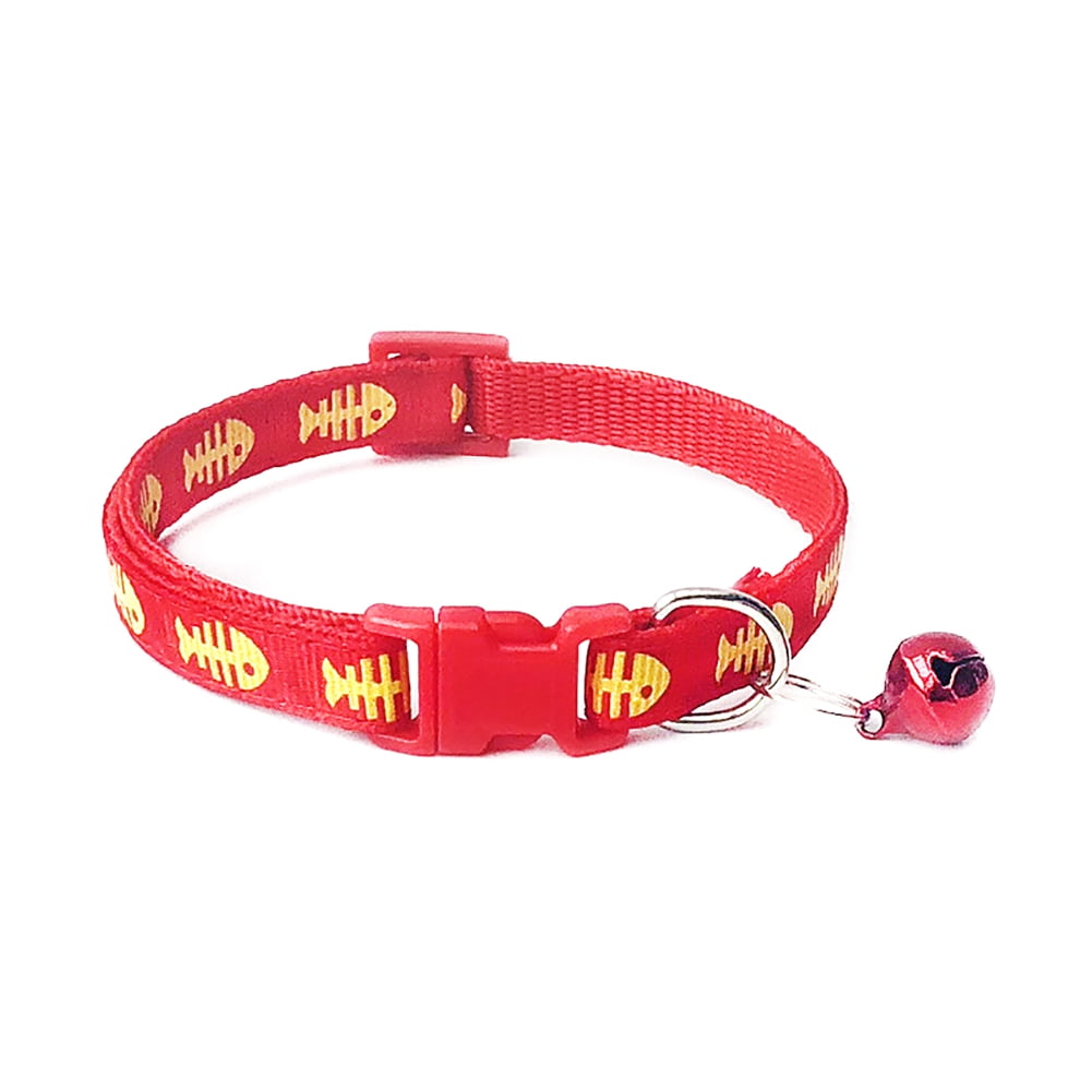UDIYO Pets Dog Cat Fish Bone Print Bell Buckle Adjustable Collar ...