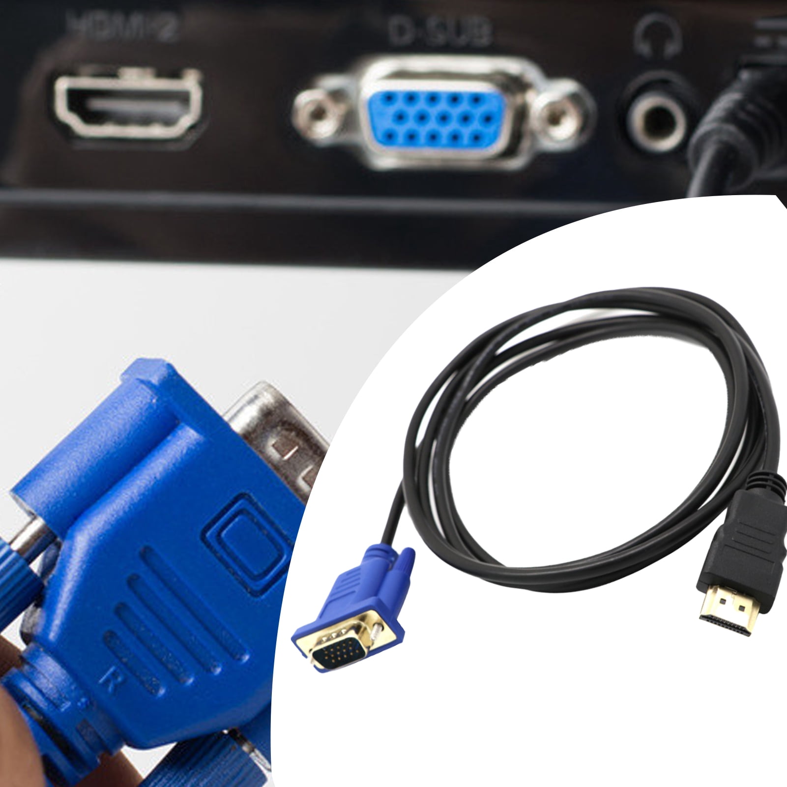 UDIYO Portable 1.8m 1080P HDMI-compatible Male to VGA Male Adapter ...
