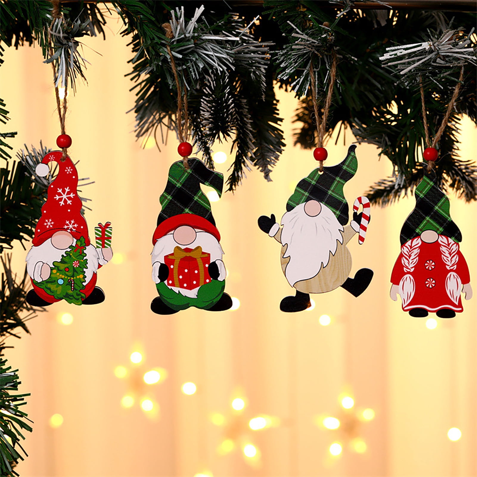 UDIYO Realistic Hanging Pendant Decorative Wood Santa Claus Pattern Art ...
