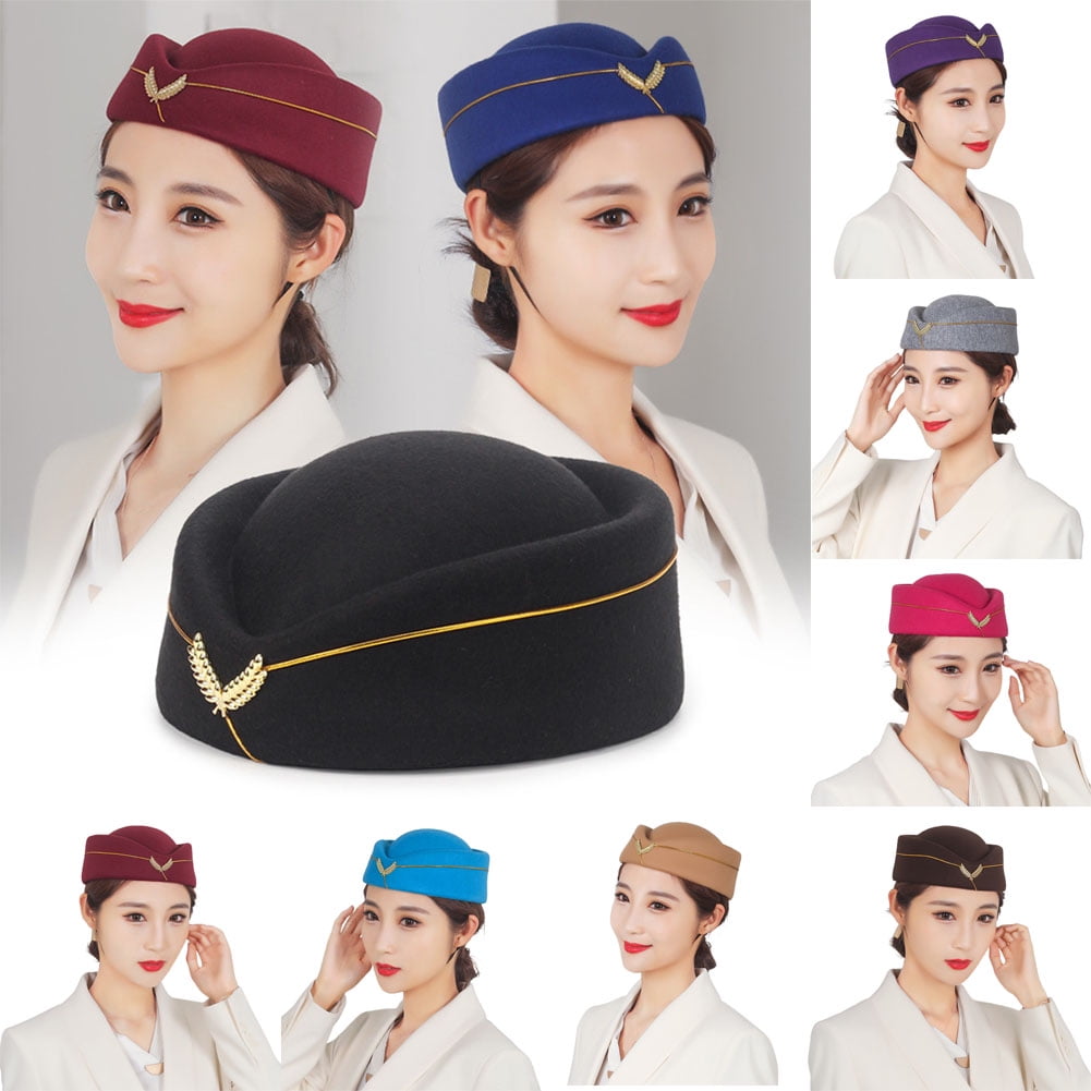 UDIYO Stewardess Hat Airline Stewardess Cap Imitation Wool Uniform ...