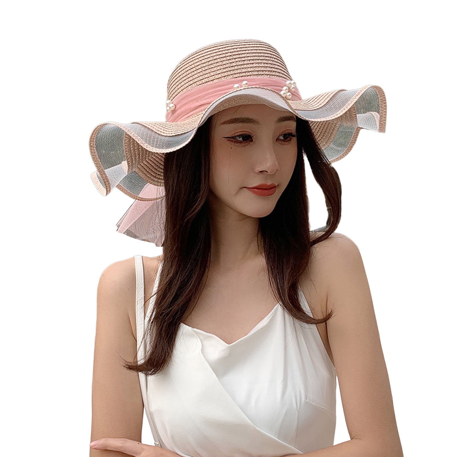 UDIYO Sun Hat Large Brim Breathable Folding Comfortable Packable Sun Ruffle Edge Bow Ribbon ...