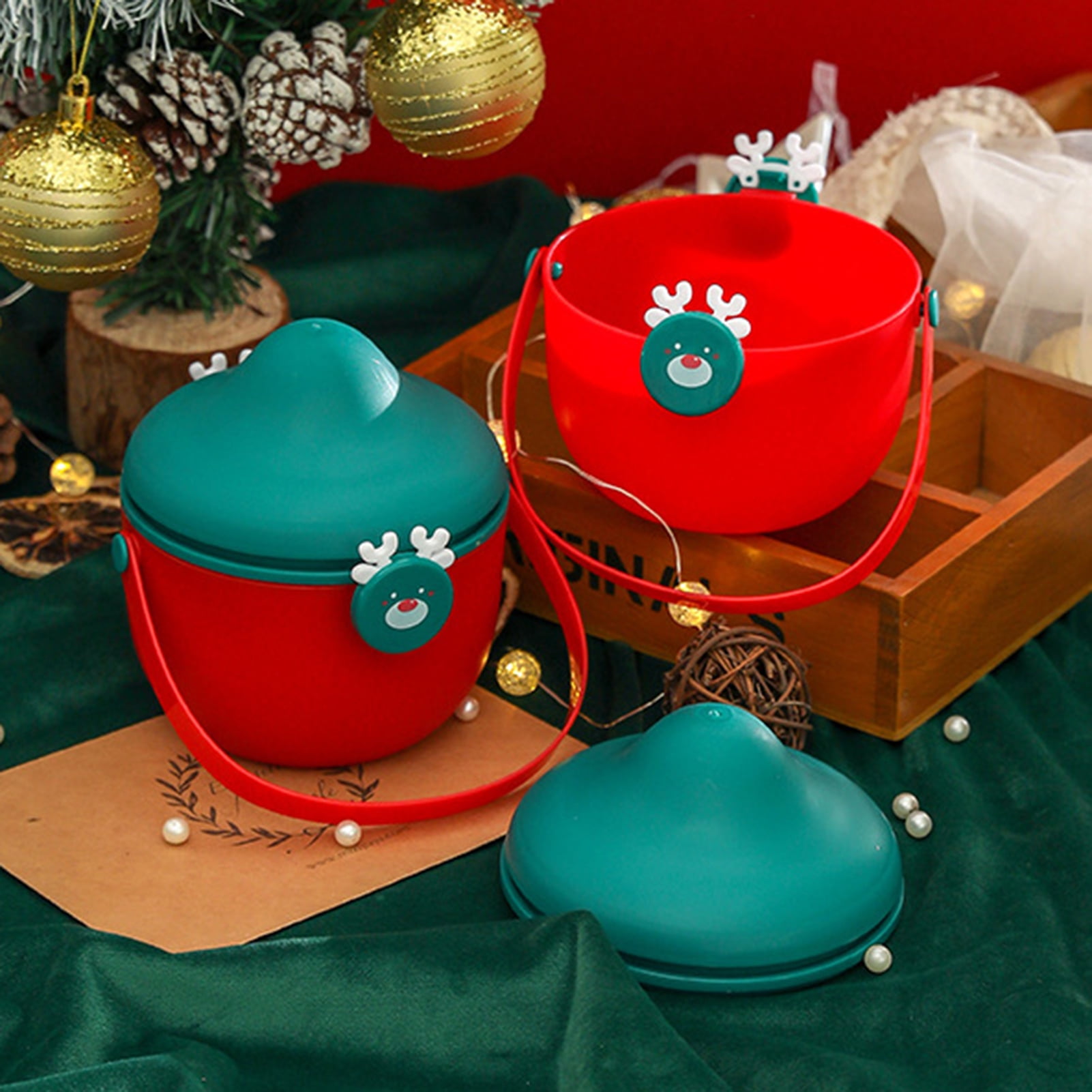 UDIYO Tightly Closed Apples Gift Box with Handle Plastic Christmas ...