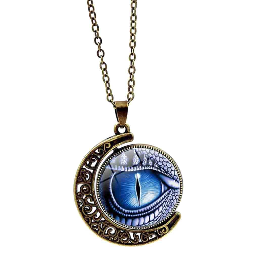 UDIYO Unisex Rotate Round Dragon Eye Crescent Moon Pendant Long Chain ...