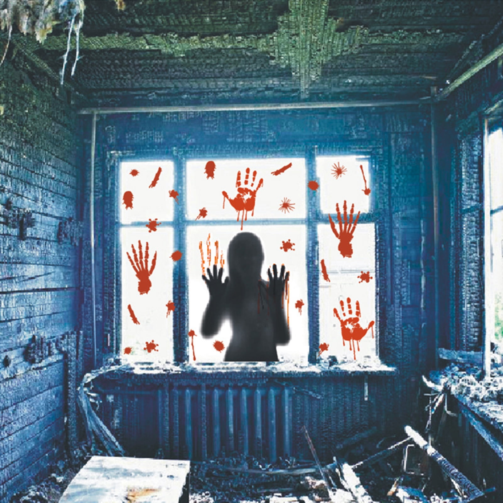 UDIYO Wall Sticker Horror Waterproof PVC Ghost Shadow Blood Handprint ...