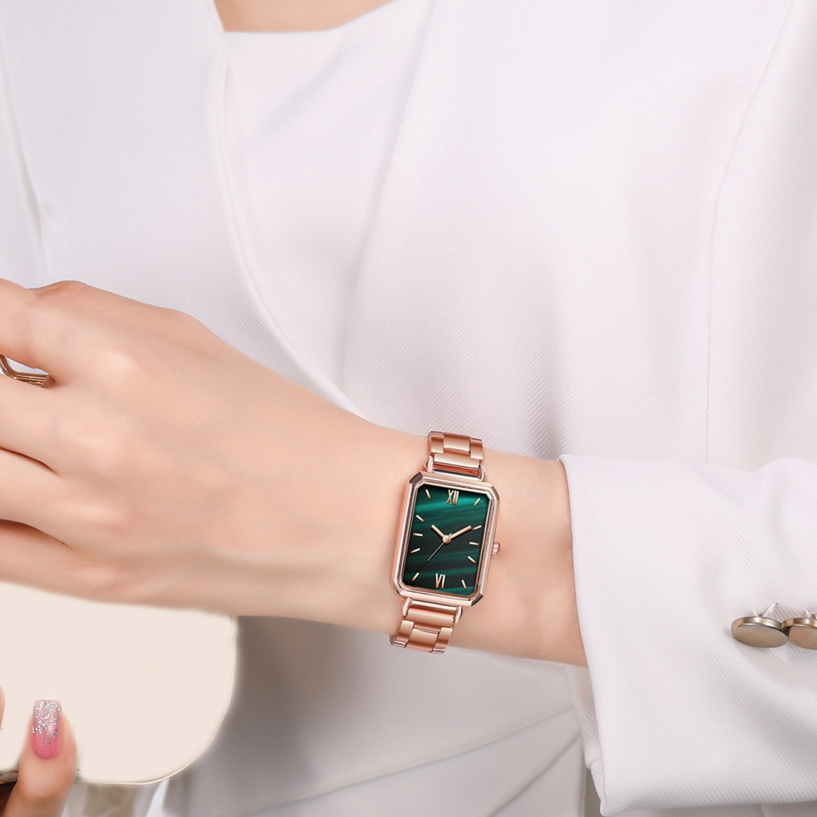 UDIYO Watch for Women,Retro Casual Square Watches,Green Dial Leather ...
