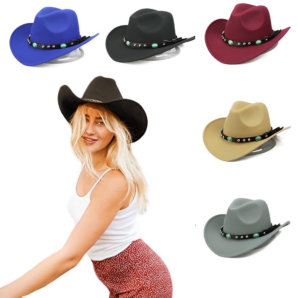 UDIYO Western Cowboy Hat with Rivet, Roll Up Wide Brim Caps for Unisex ...