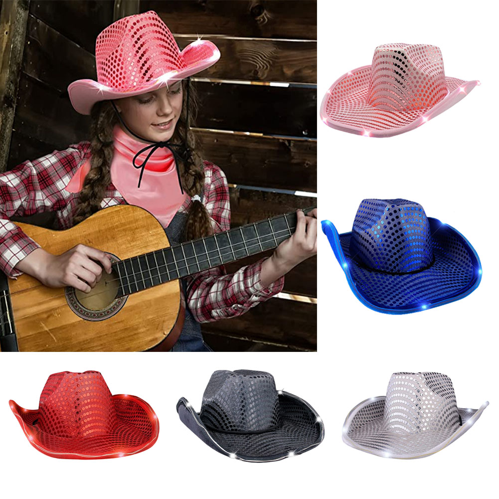 UDIYO Western Sequin Fedora Hat Glitter Sequin Hat Solid Color Dance ...