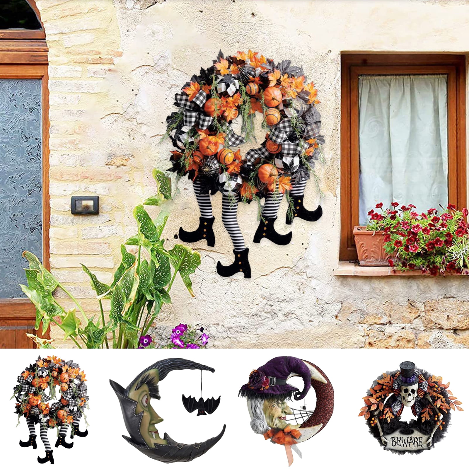 UDIYO Witch Halloween Wreath,Upgraded Version Witch Legs Decoration ...