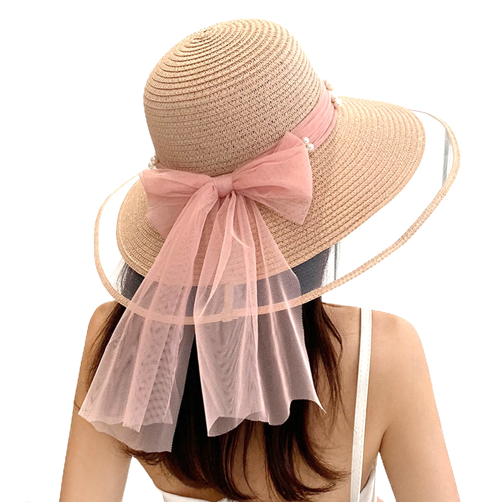 UDIYO Women Beach Hat Breathable Contrast Color Mesh Imitation Pearl ...