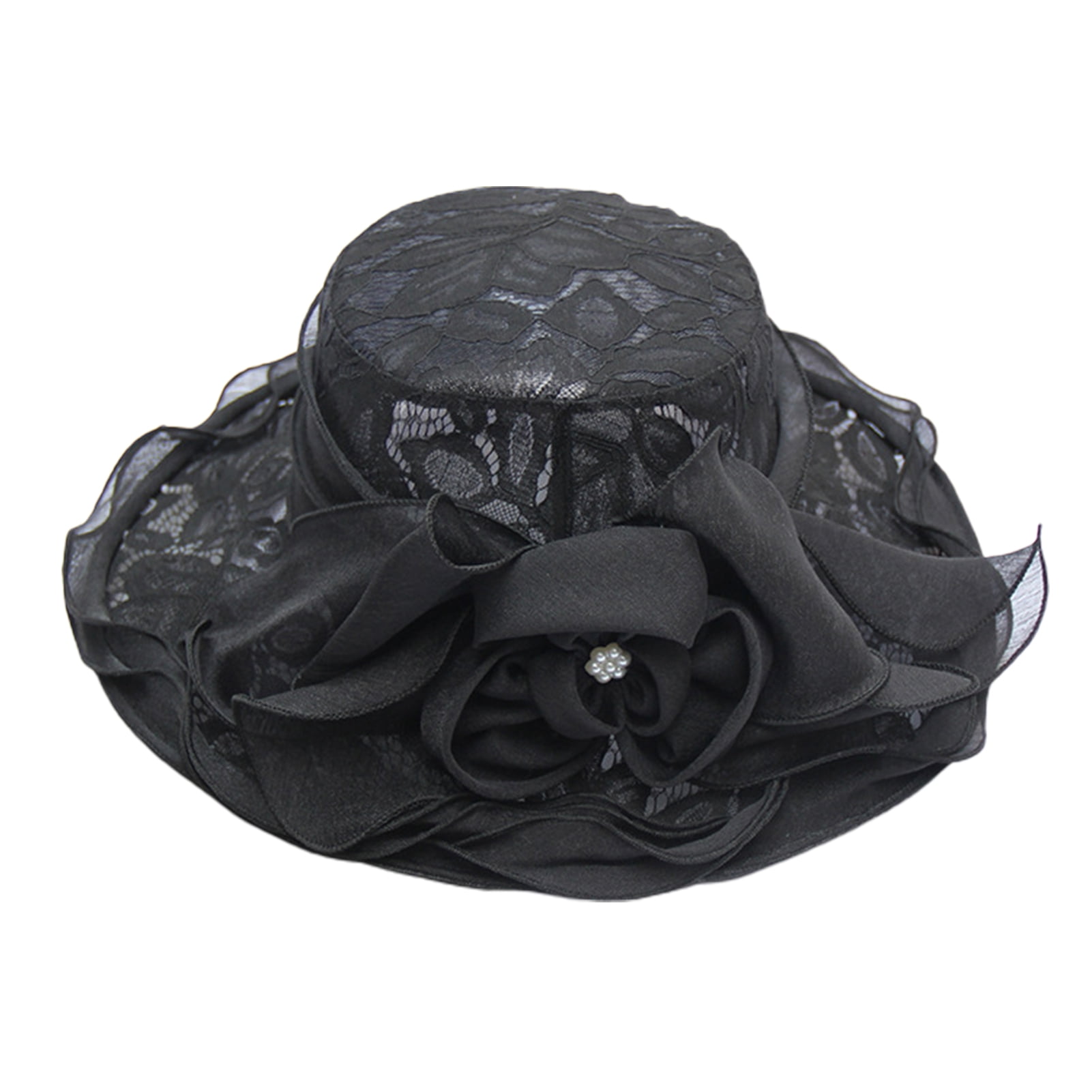 UDIYO Women Church Cap Lace Flower Temperament Foldable Translucent Hat ...