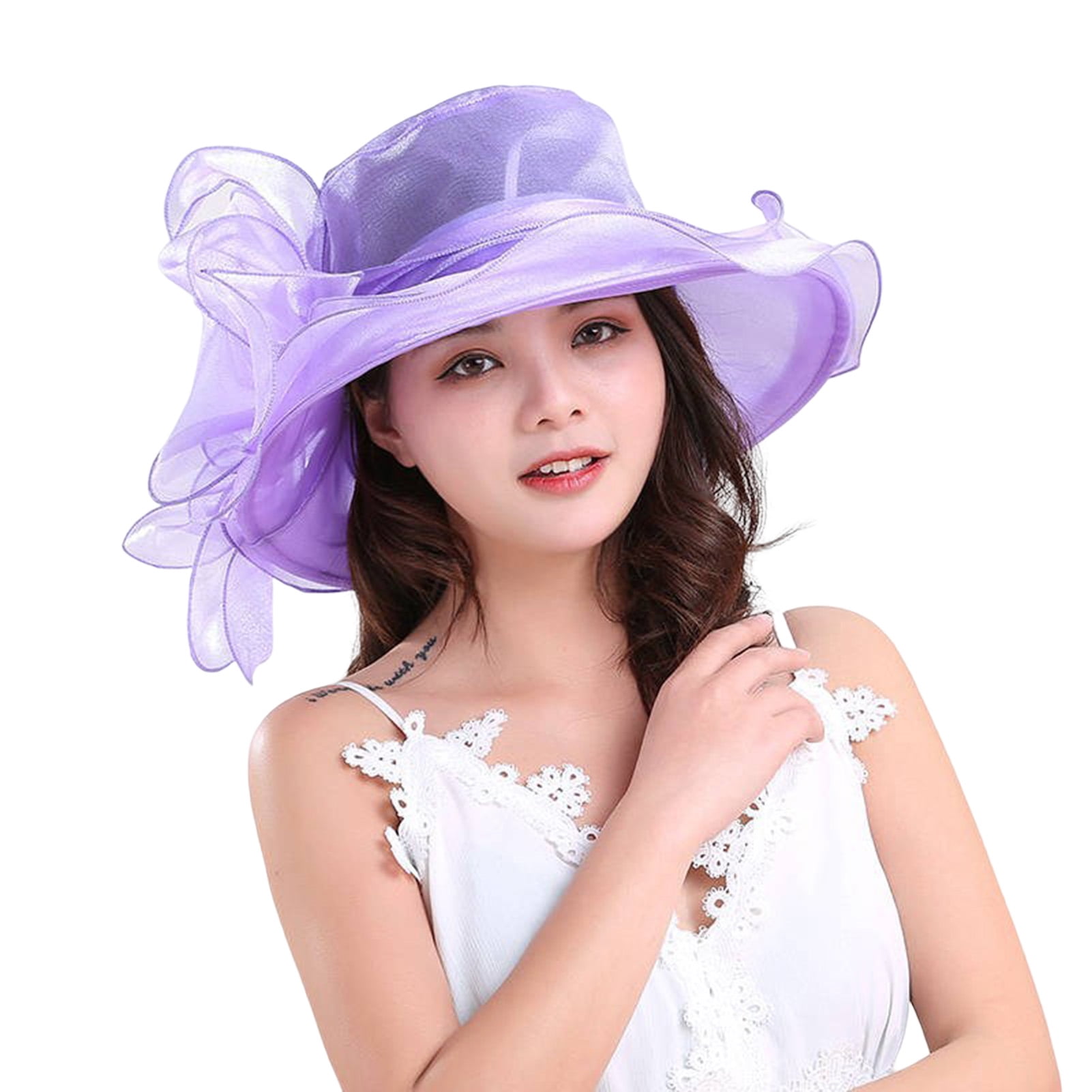 UDIYO Women Church Cap Wide Brim Bow Foldable Adjustable Anti Sun Hat ...