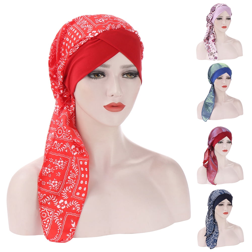 UDIYO Women Floral Cloth Turban Cap Cashew Flower Hijab Long Tail ...