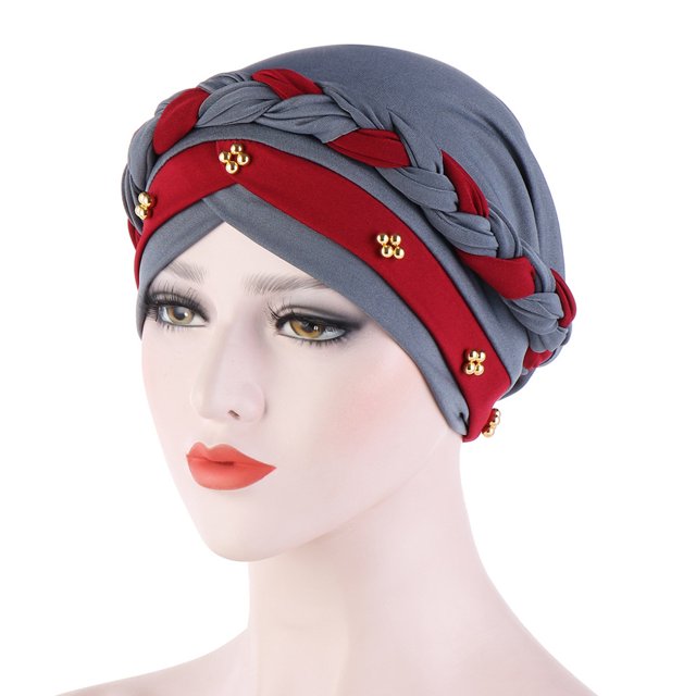 UDIYO Women Milk Silk Twisted Braid Hat Cap Beading Hair Loss Head ...