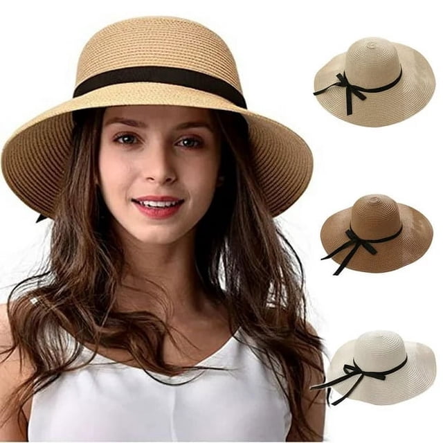 UDIYO Women Sunshine Hats Floppy Foldable Bowknot Large Wide Brim Straw ...