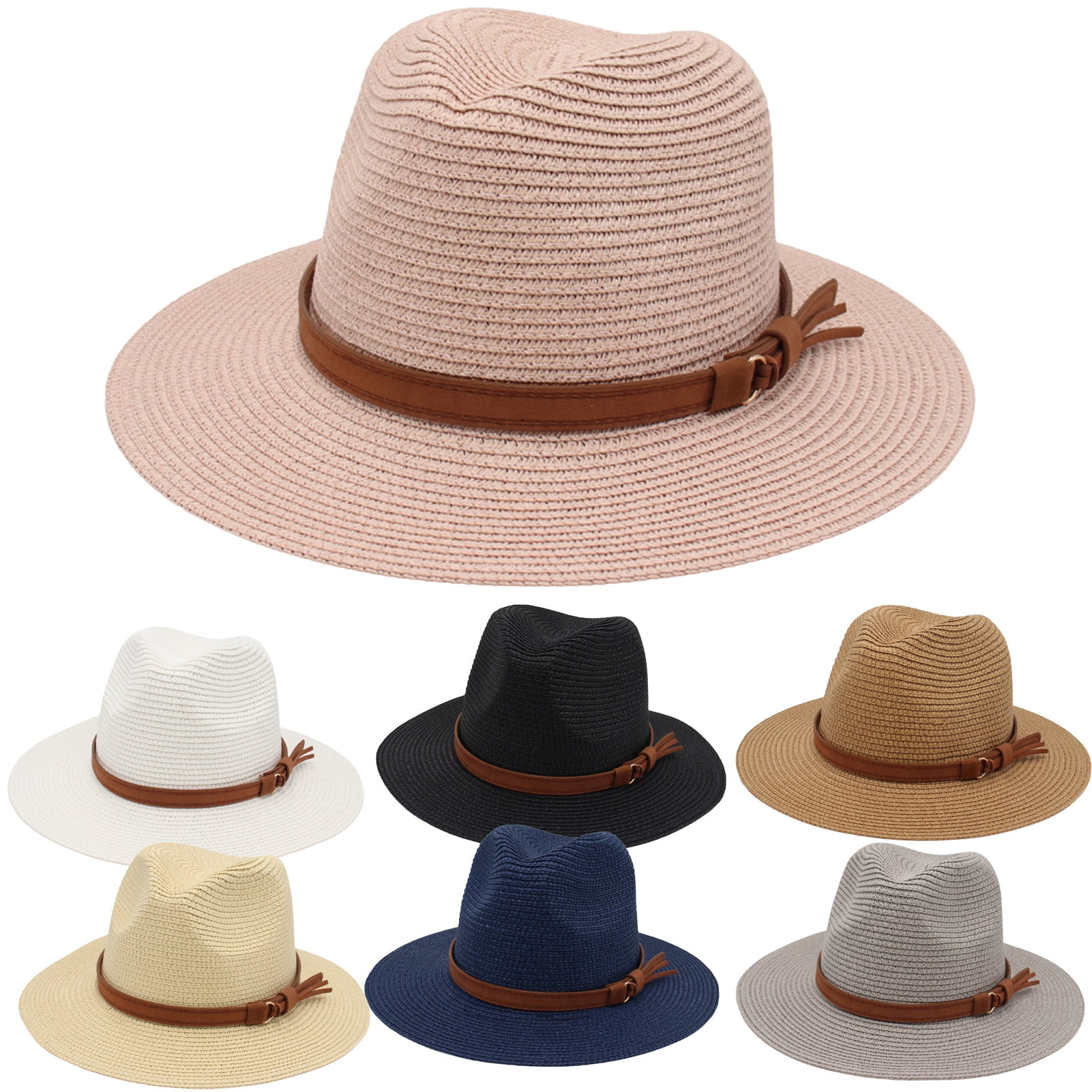 UDIYO Women Wide Brim Straw Panama Roll up Hat Fedora Beach Sun Hat ...