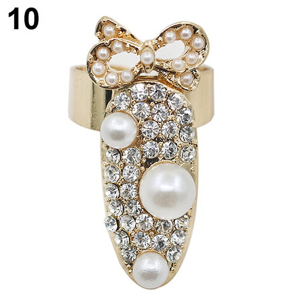UDIYO Women's Fashion Rhinestone Flower Crown Bowknot Finger Tip Nail ...