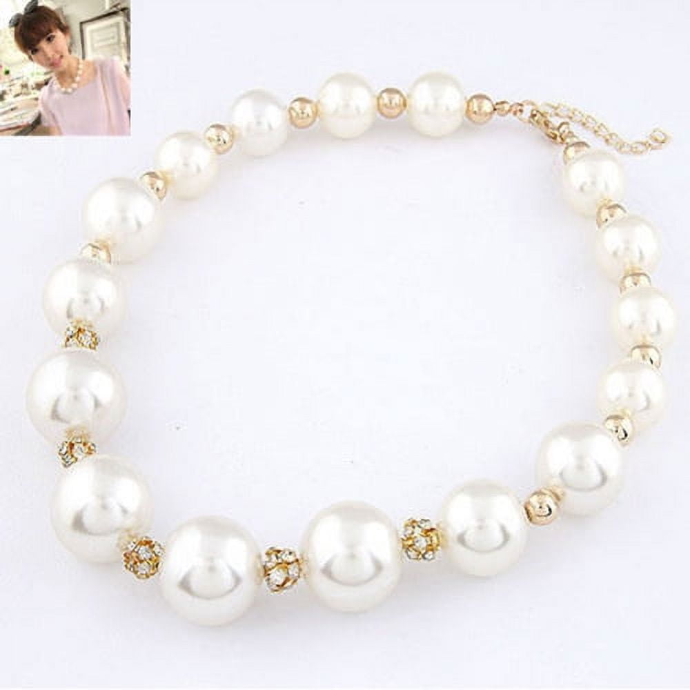 UDIYO Women's Gorgeous Luxury Big Faux Pearl Rhinestone Bib Statement ...