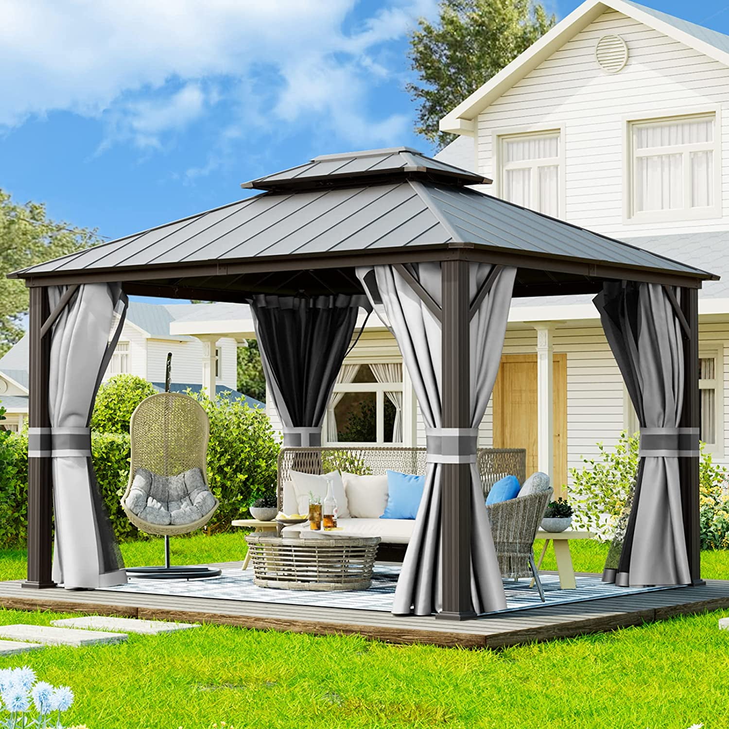 UDPATIO 12'x10' Hardtop Outdoor Patio Metal Gazebo, Galvanized Steel ...