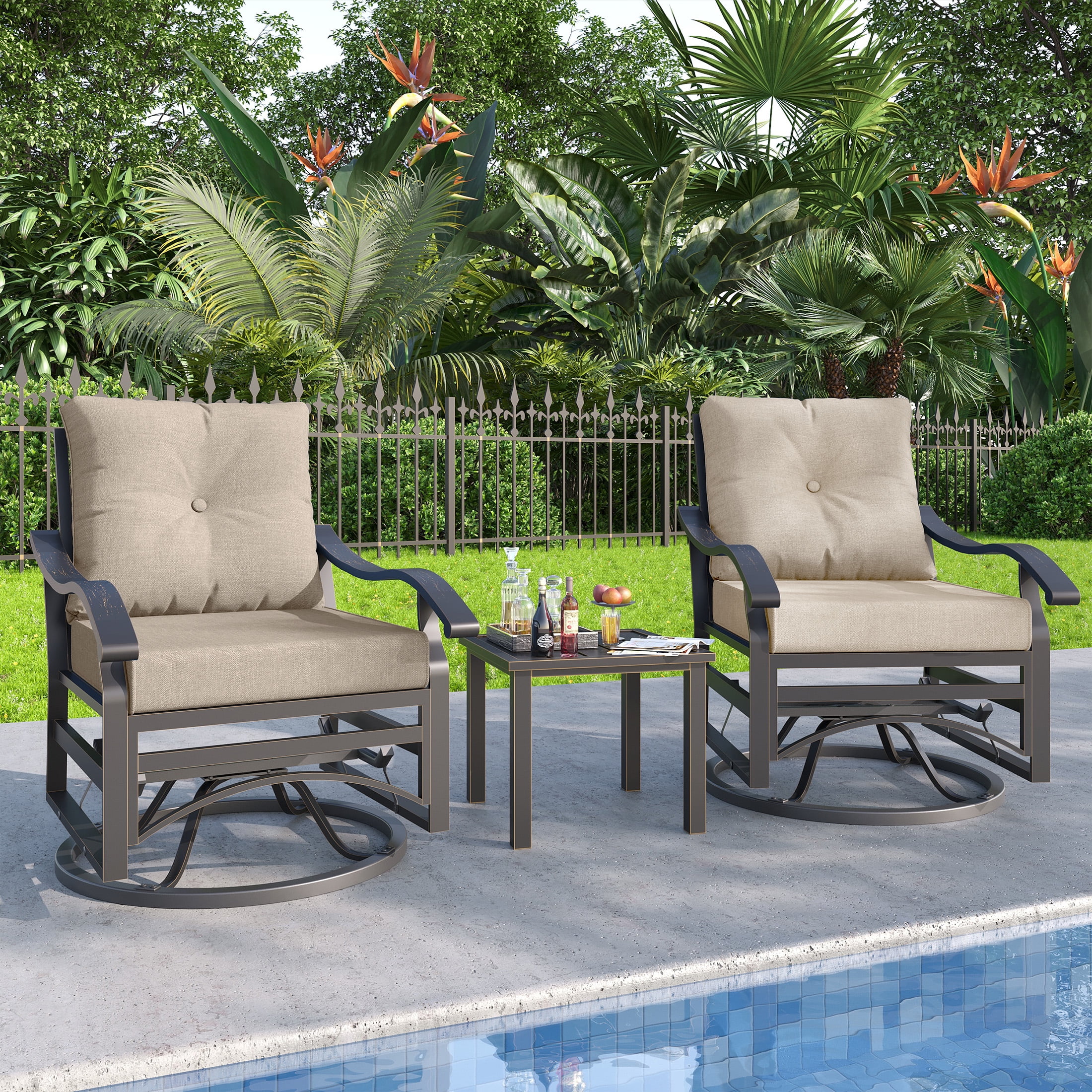 UDPATIO 3-Piece Outdoor Patio Set with Swivel Glider, Wicker Bistro ...