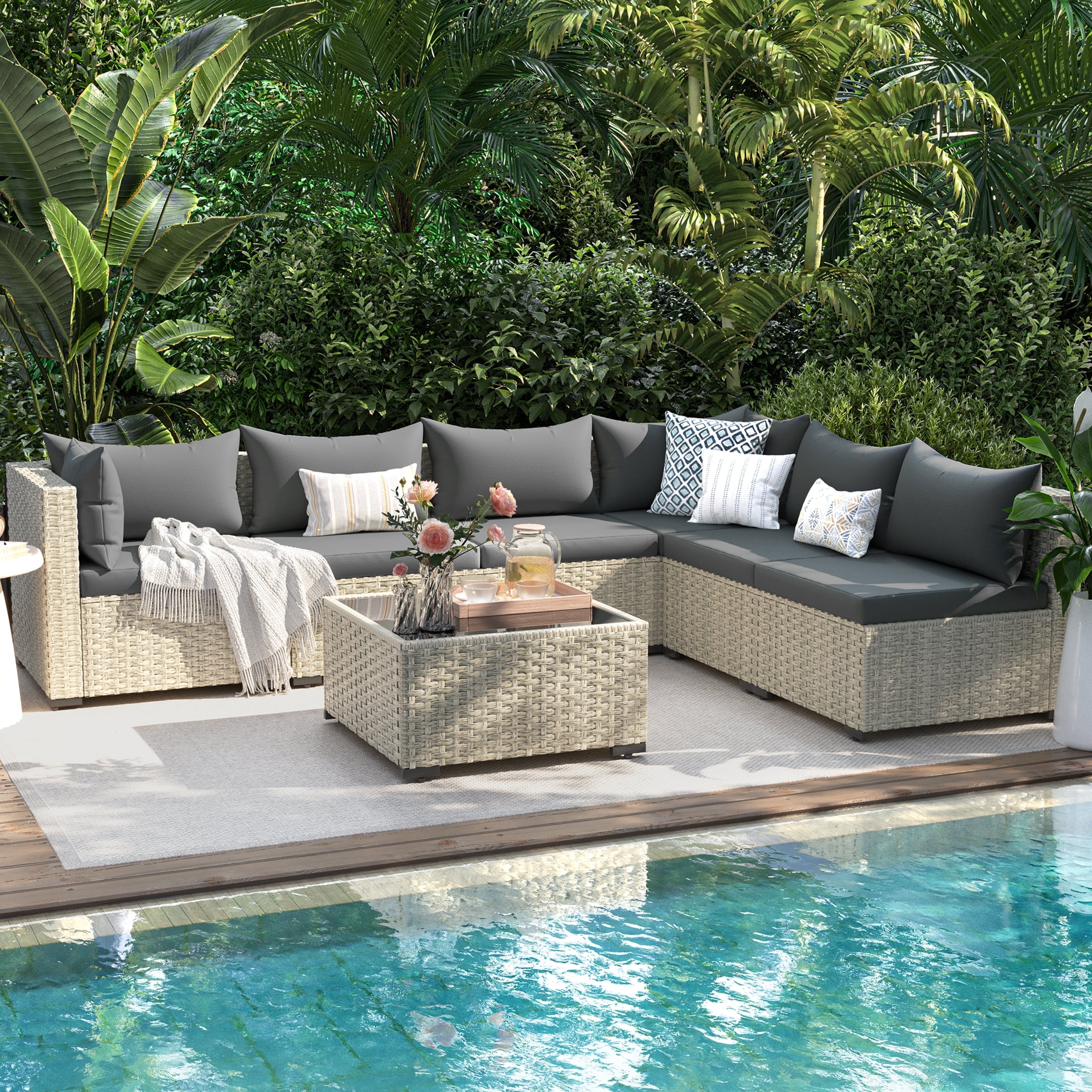UDPATIO 7 Pieces Outdoor Patio Furniture Set, Outdoor Wicker Patio ...
