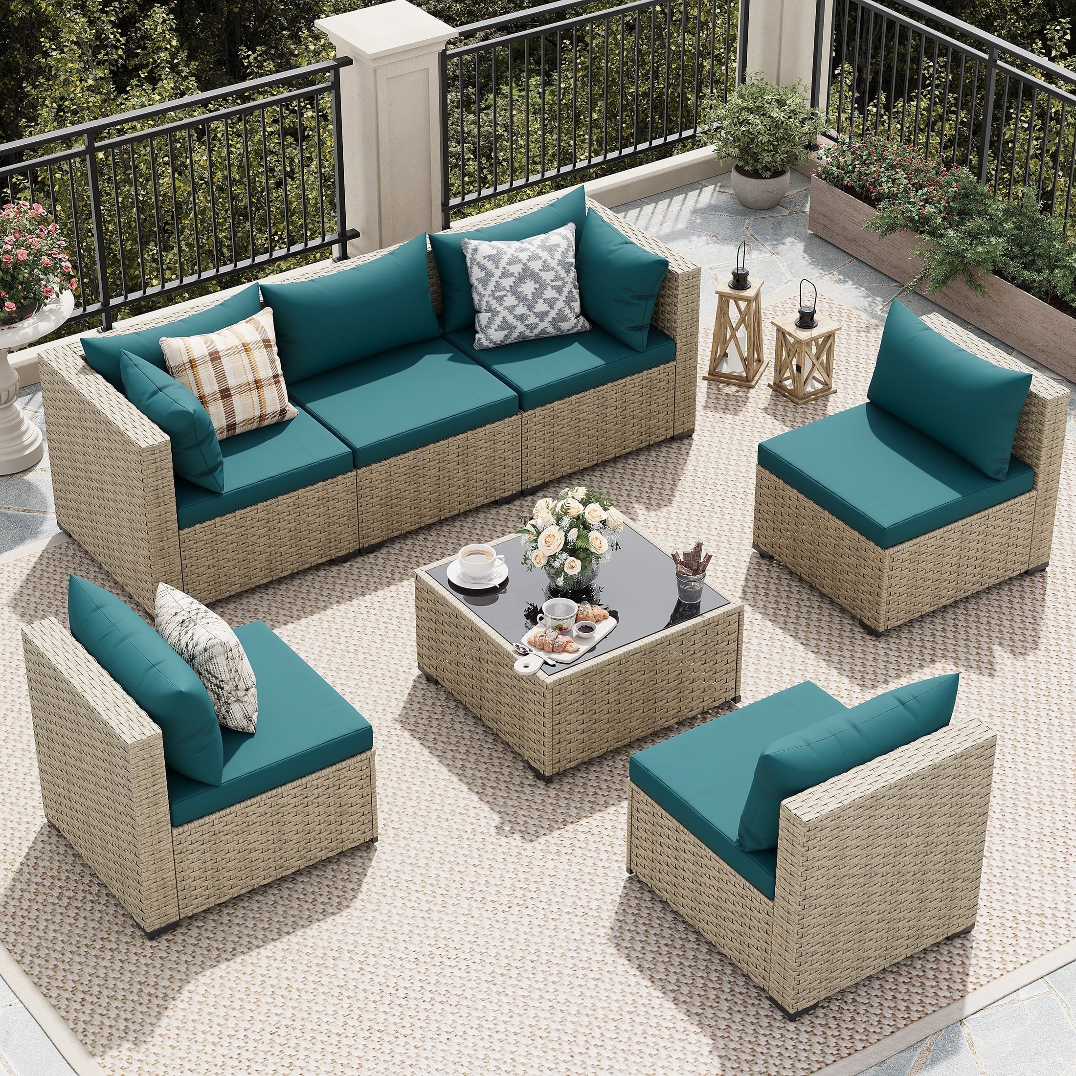 UDPATIO 7 Pieces Outdoor Patio Furniture Set, Outdoor Wicker Patio ...
