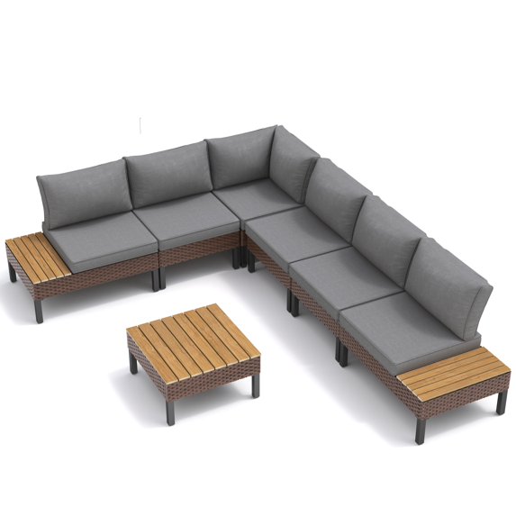 UDPATIO 7-piece Rattan Outdoor Patio Sofa Set,L-Shaped Sectional Sofa ...