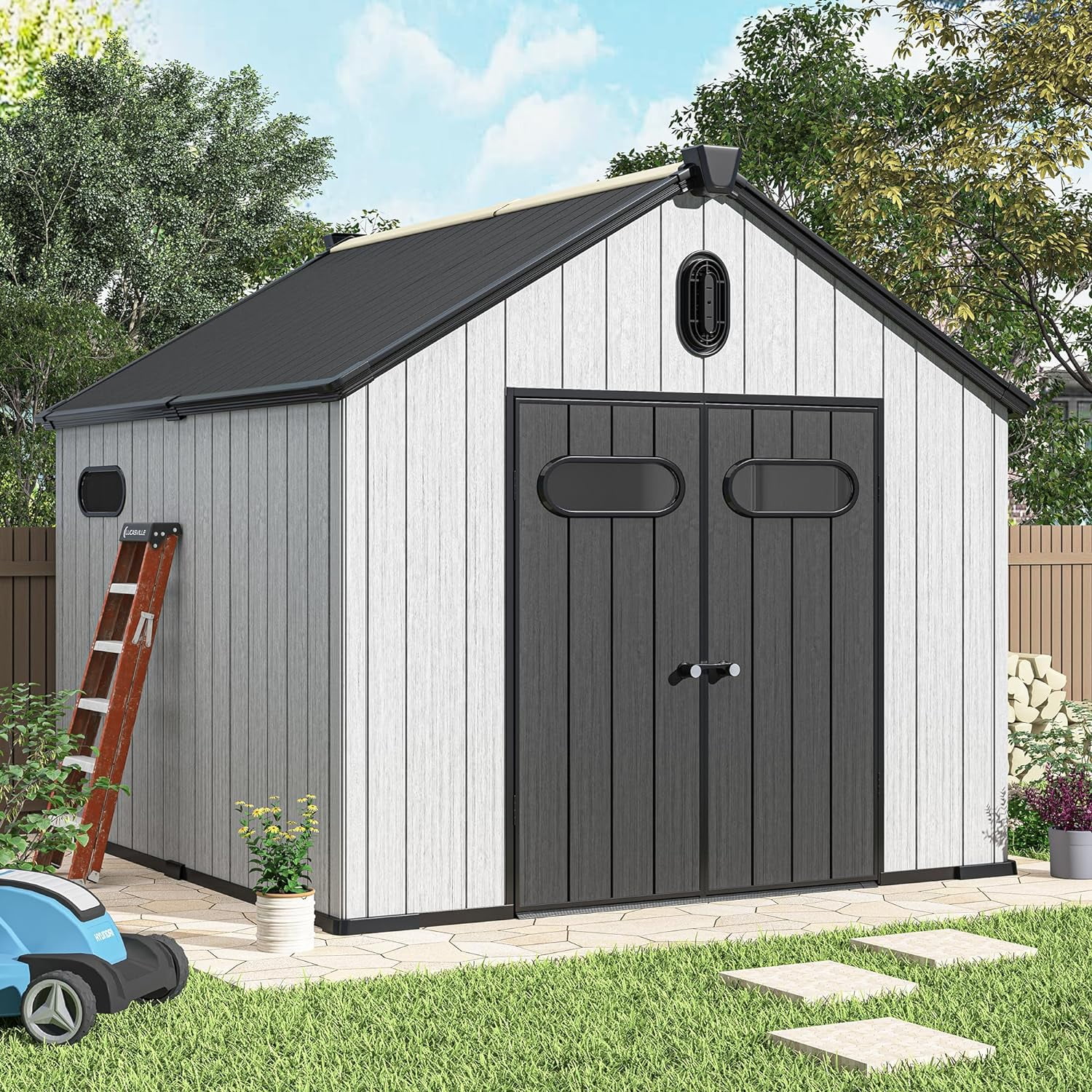 UDPATIO Lockable Door & Floor Air Vents & Windows Storage Sheds, Gray ...
